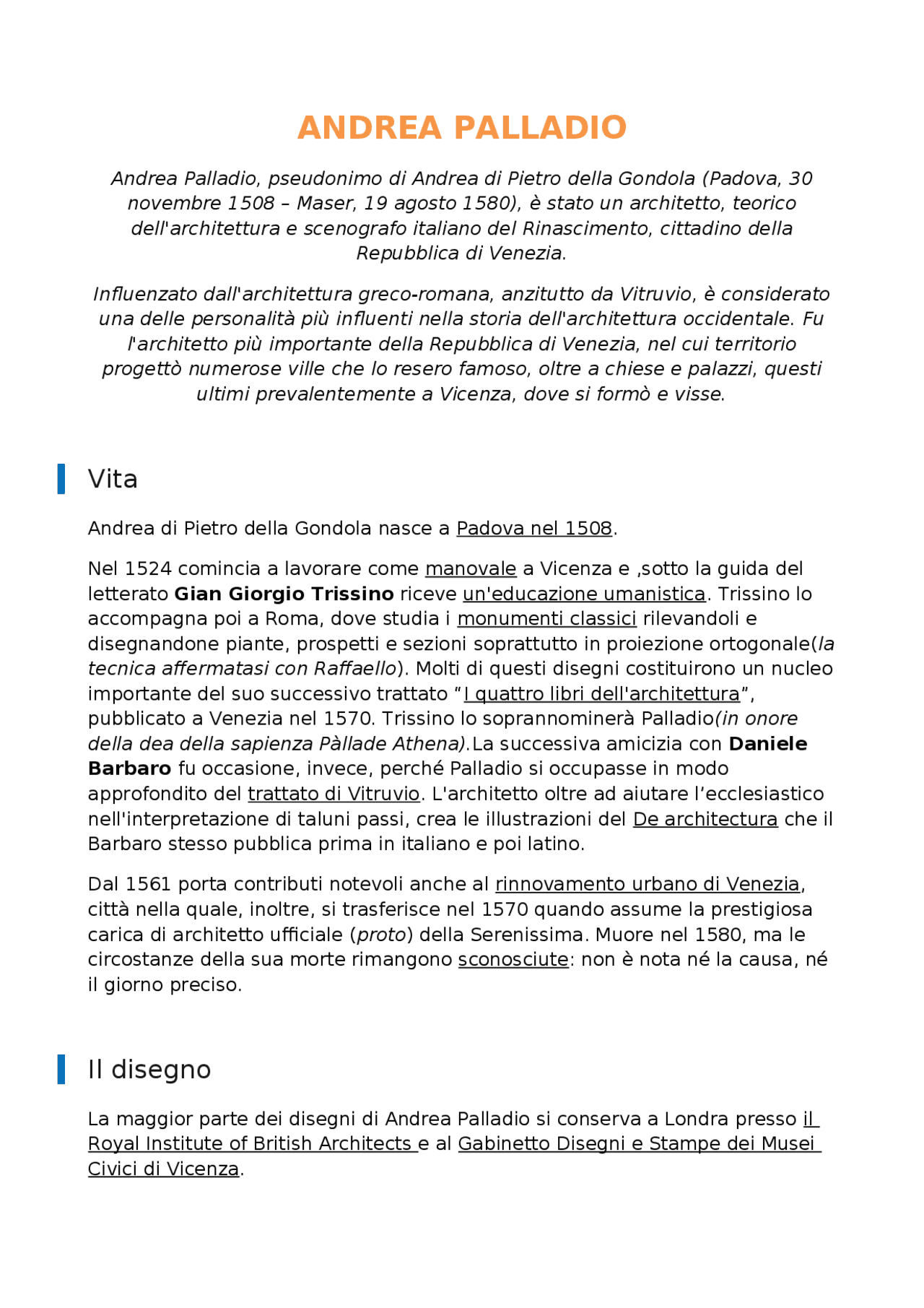 Andrea Palladio Sintesi Completa Schemi E Mappe Concettuali Di