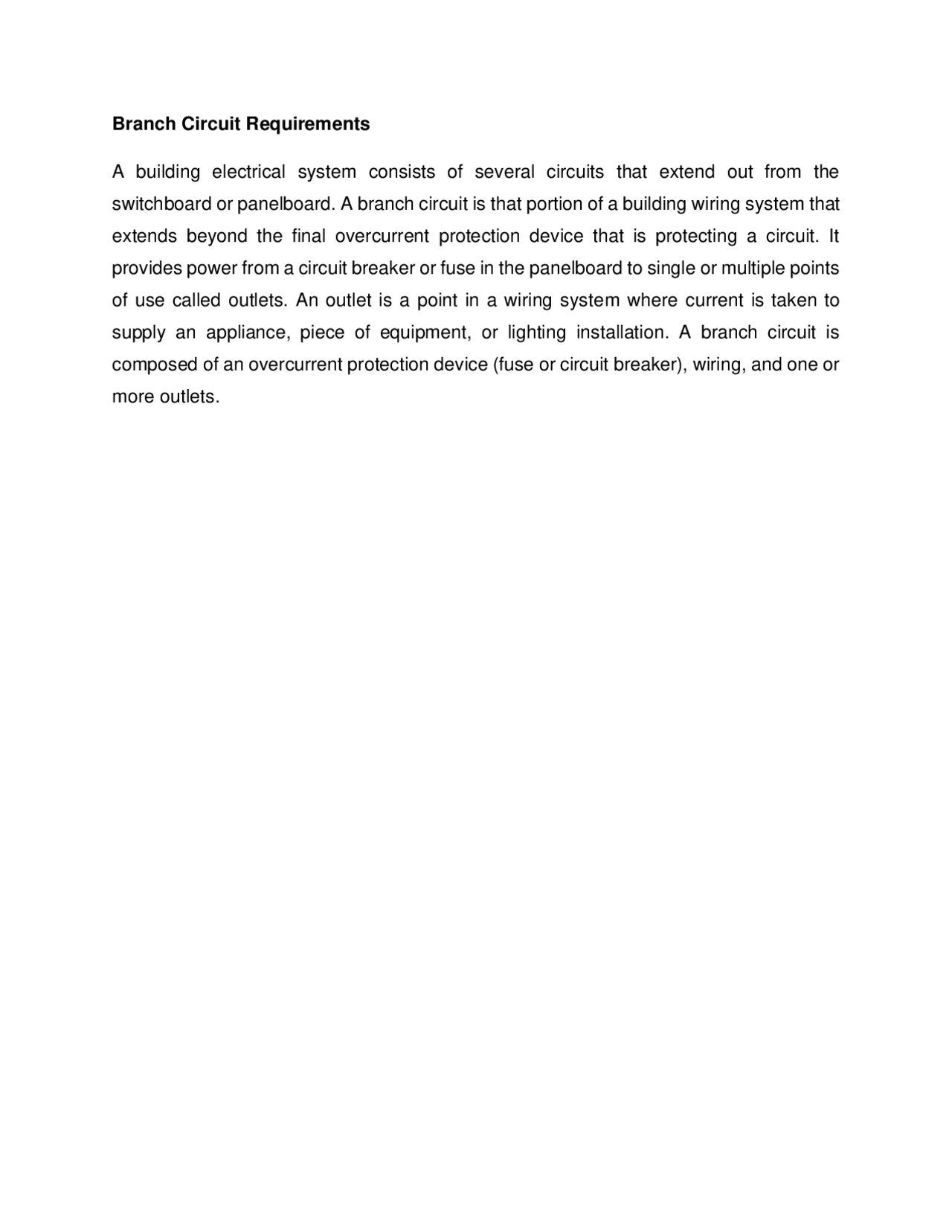 Branch Circuit Requirements Summaries Engineering Docsity