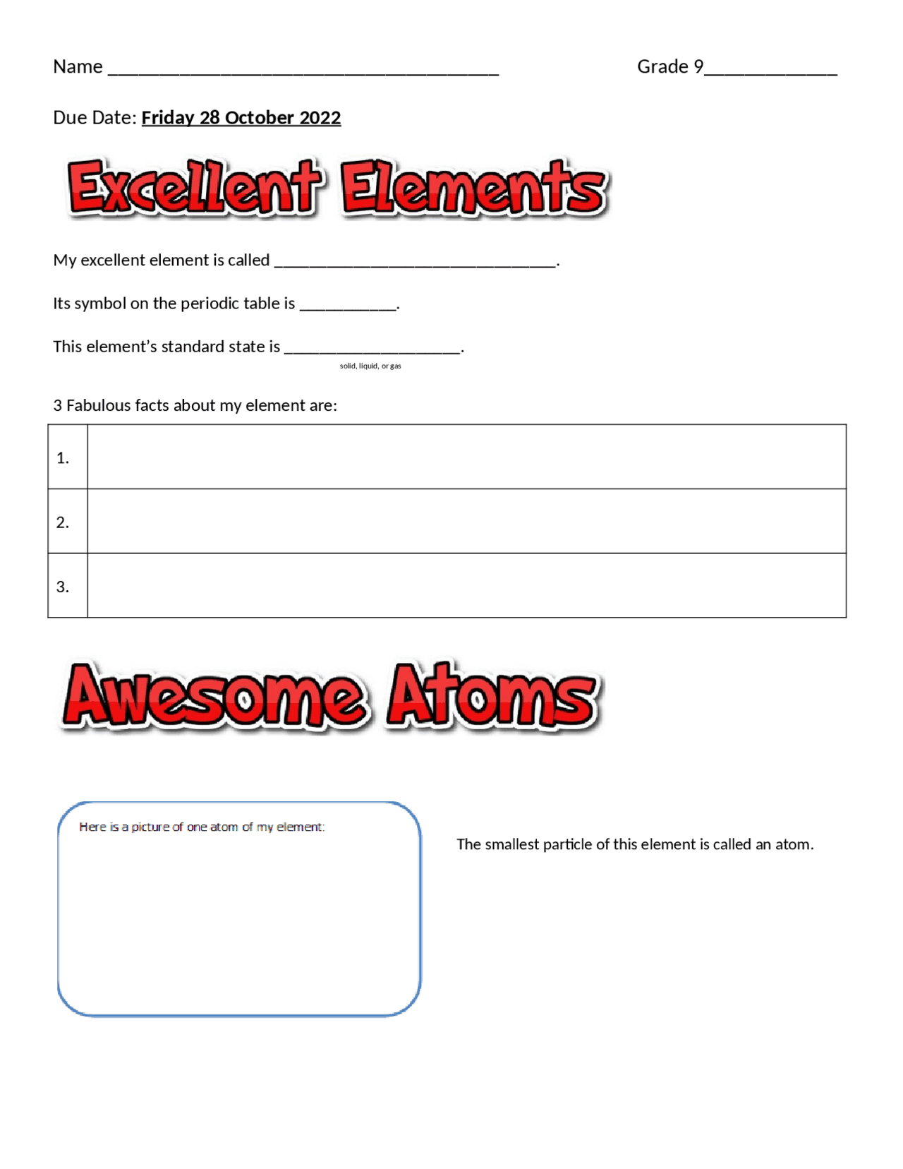 Element and compound project | Exercises Chemistry | Docsity