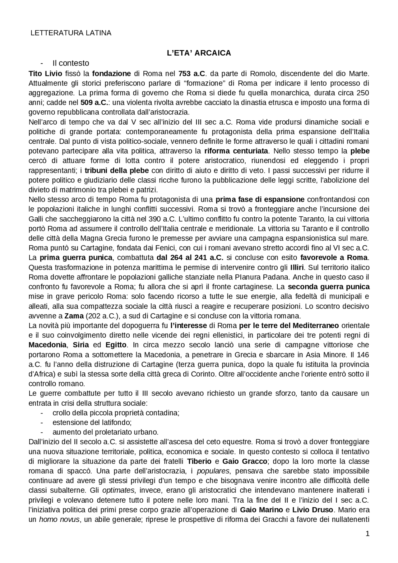 Riassunto Di Letteratura Latina Dispense Di Lingua Latina Docsity