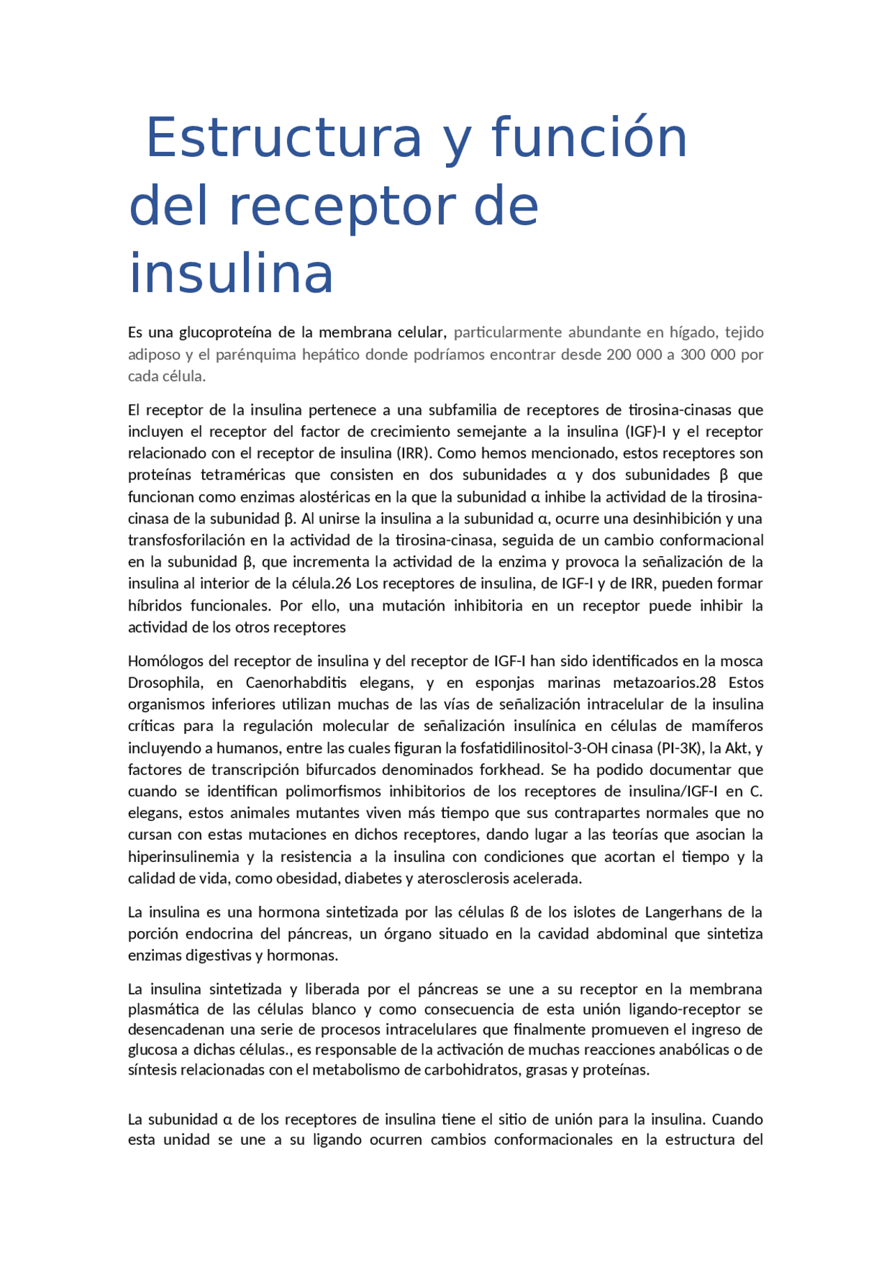 ESTRUCTURA DEL RECEPTOR DE INSULINA | Sintesi del corso di Biologia ...