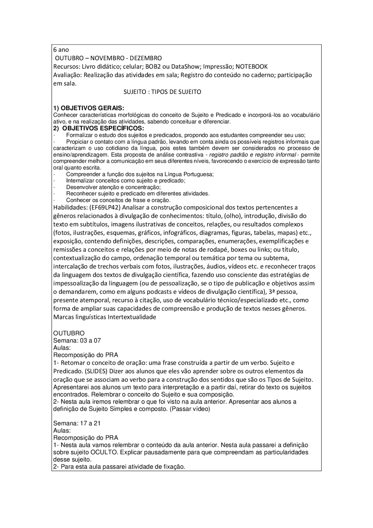 Plano De Aula De Língua Portuguesa Esquemas Língua Portuguesa Docsity