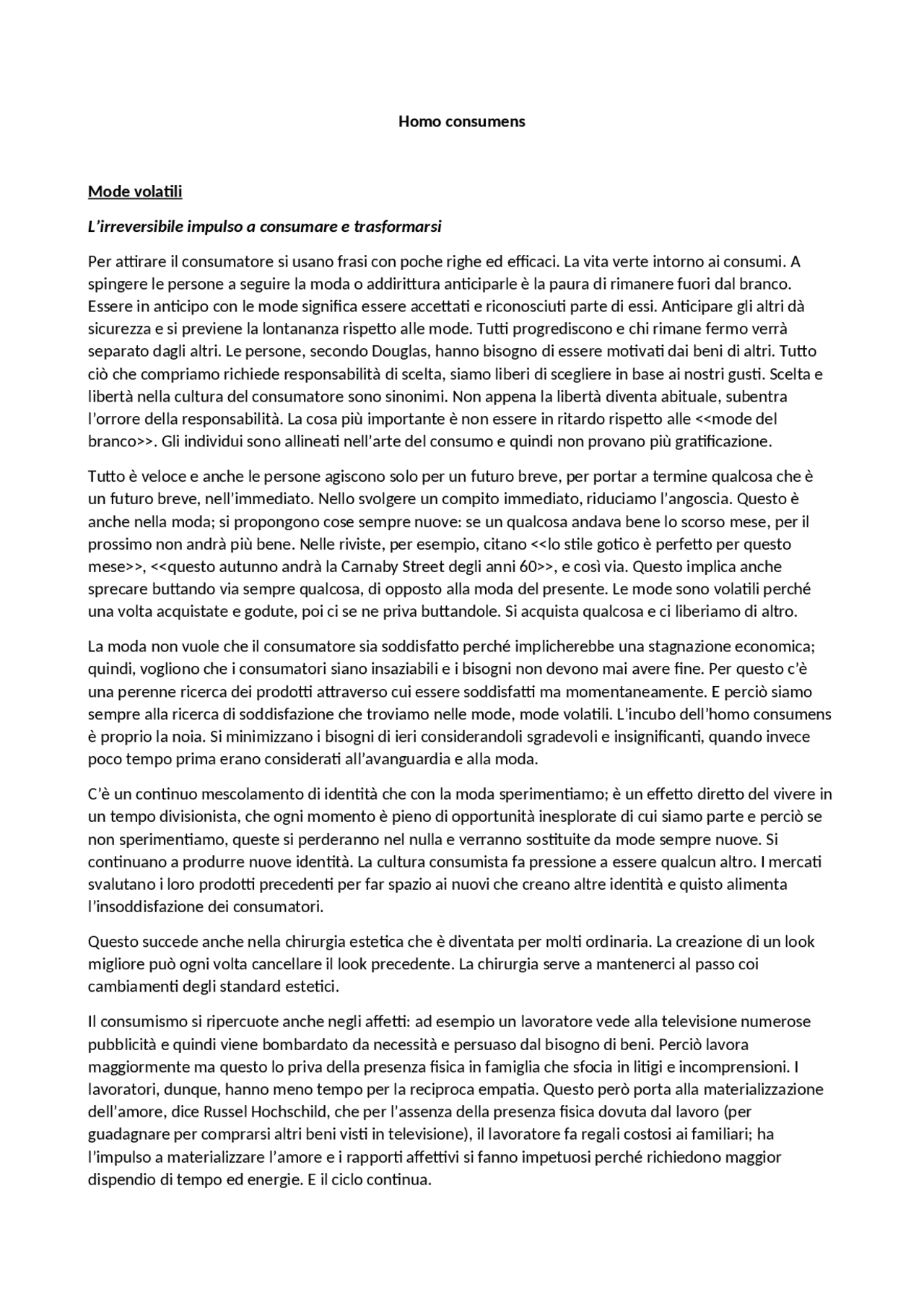 Riassunto Homo Consumens Appunti Di Comunicazione Di Massa Docsity