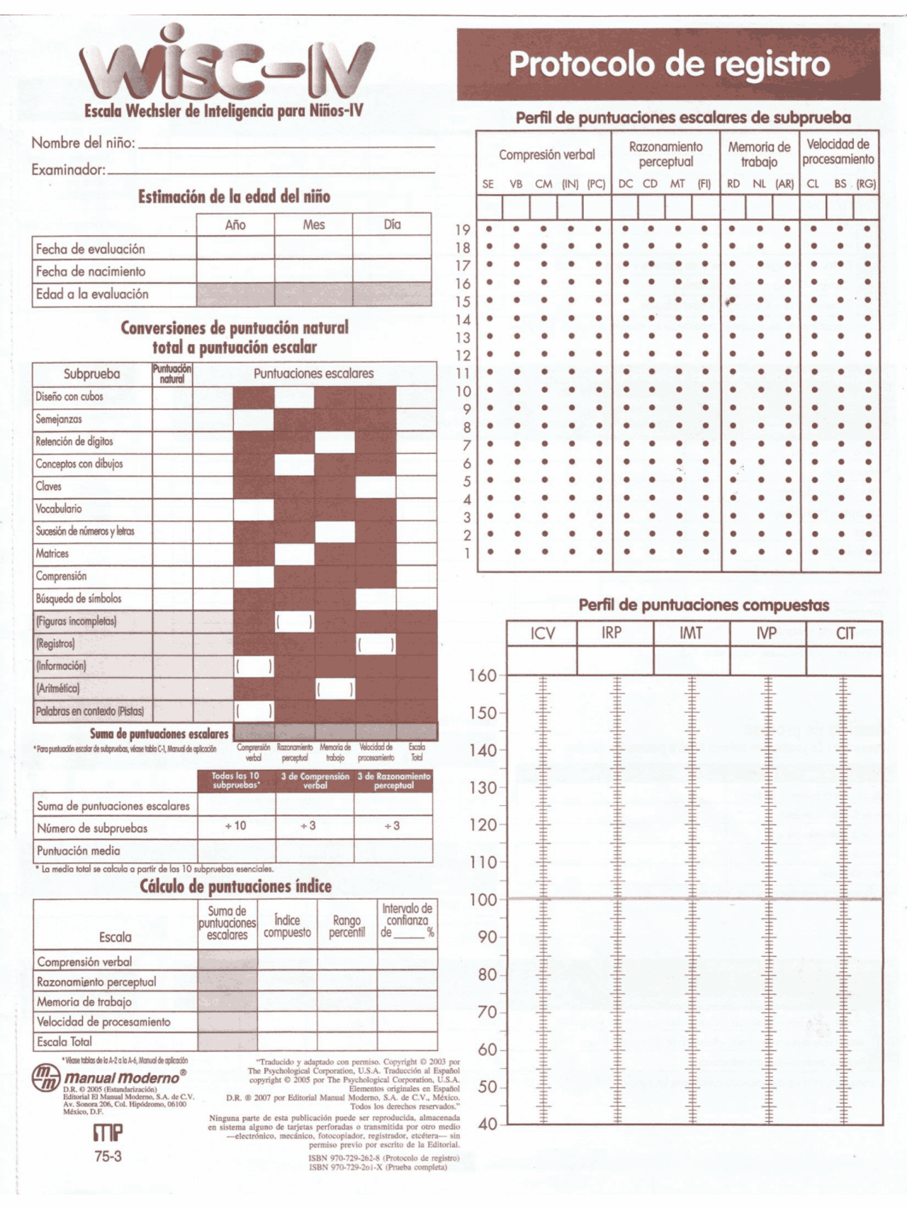 Protocolo Completo Wisc 4 Apuntes De Psicometría Docsity