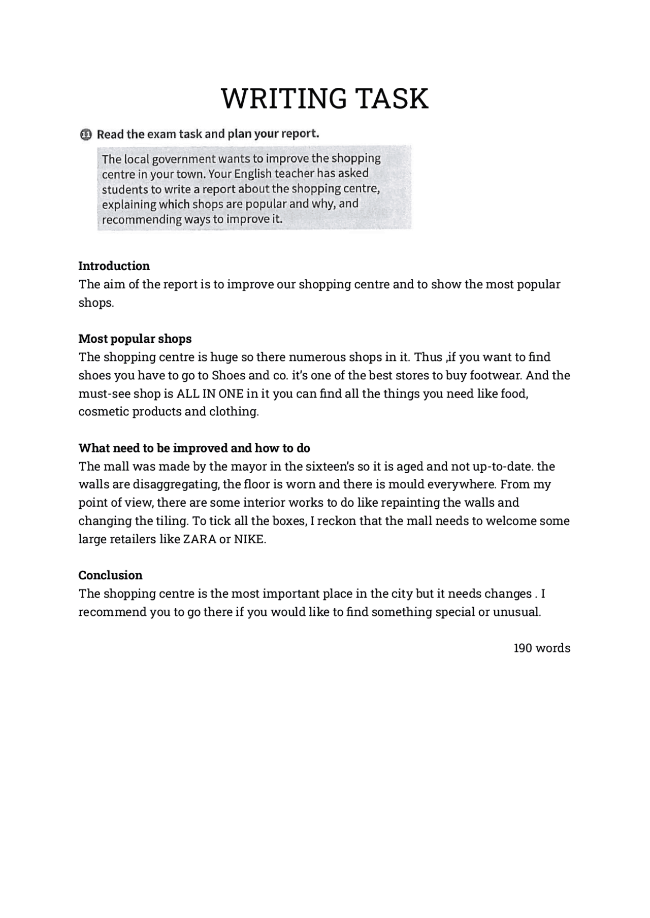Writing Task Cambridge Exercices Anglais Docsity