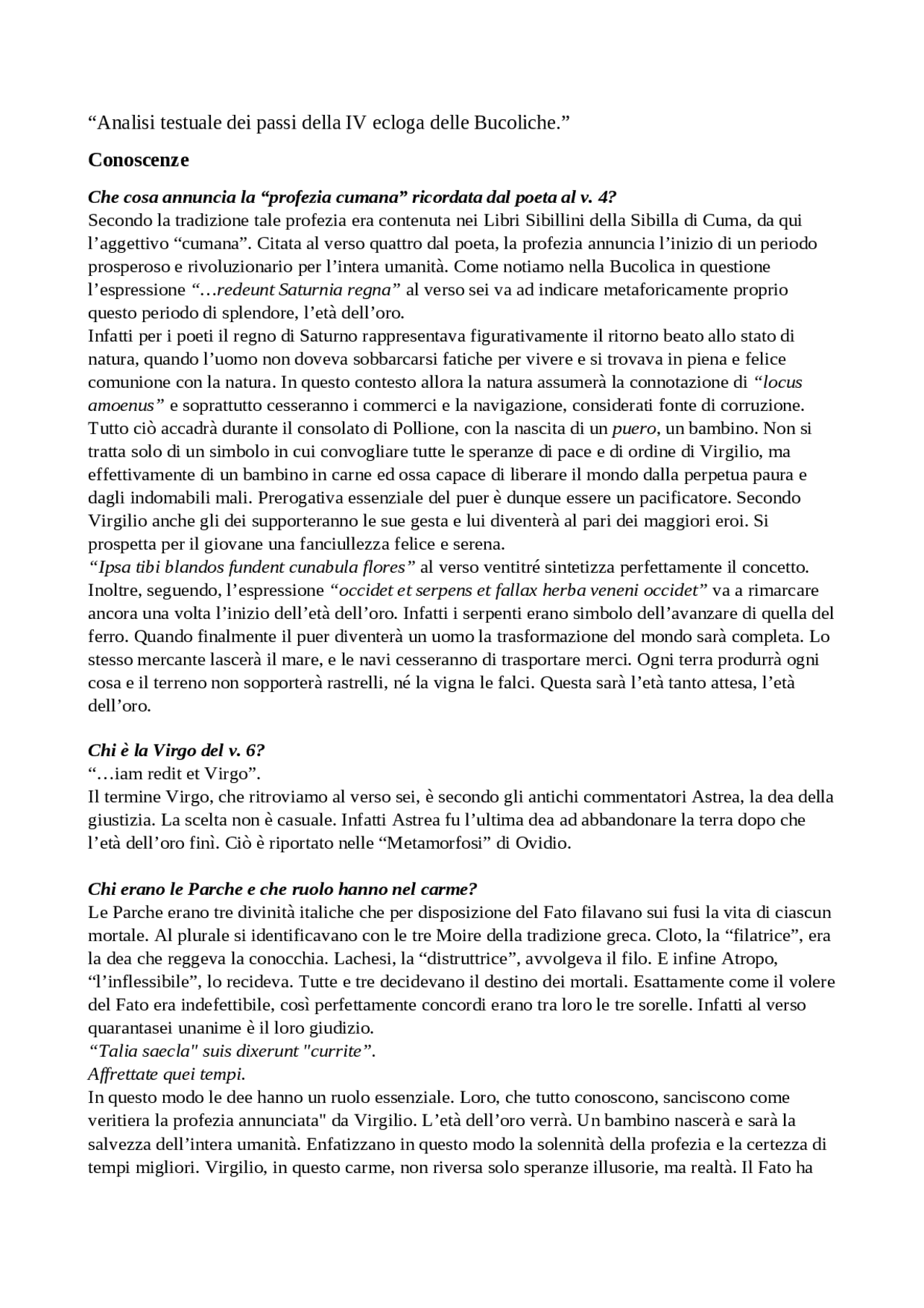 Iv Ecloga Delle Bucoliche Appunti Di Latino Docsity
