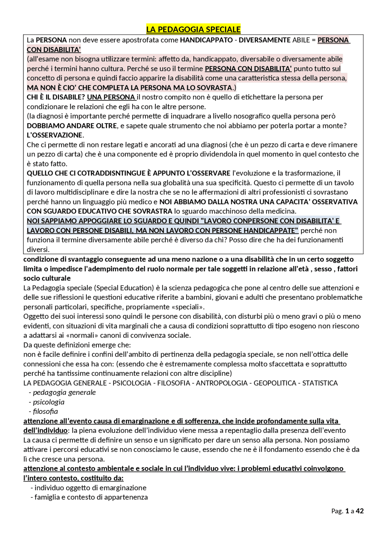 Slide E Appunti Di Pedagogia Speciale Appunti Di Pedagogia Docsity