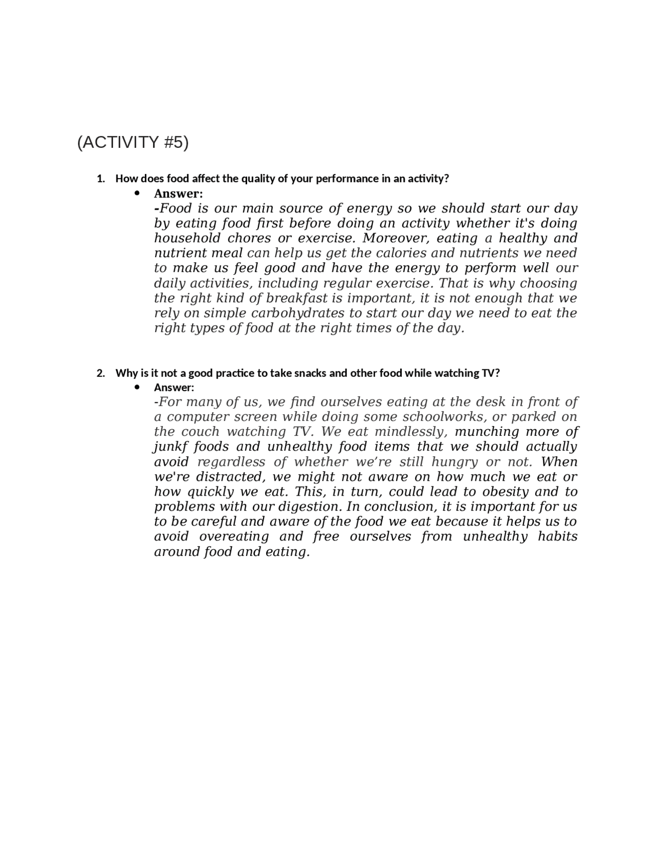 Activity5 In Physical Education Exercises Physical Education Docsity