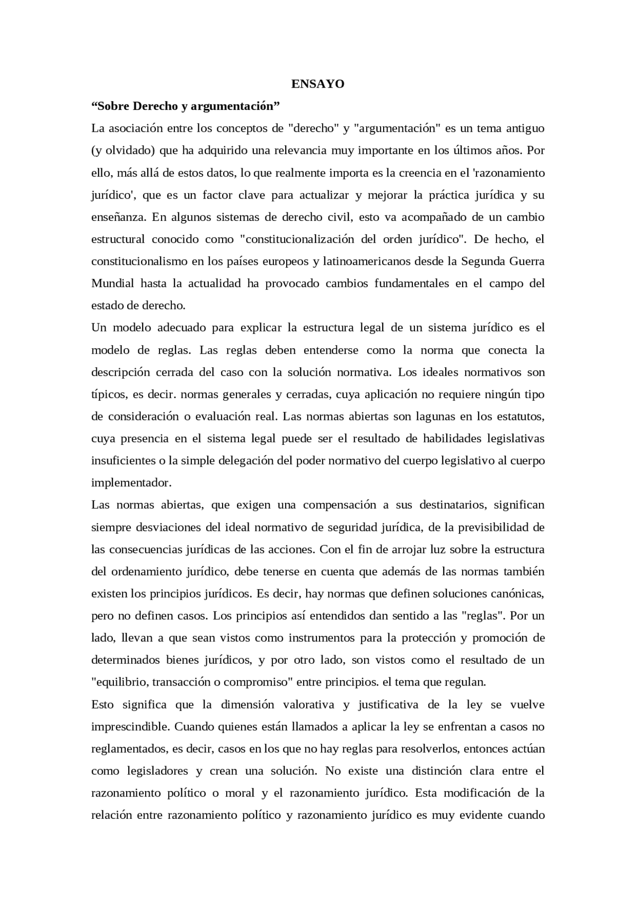 Ensayo Argumentos Jurídicos Resúmenes De Derecho Docsity