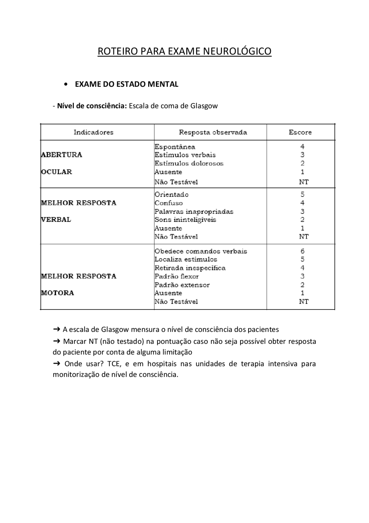 Avaliação Neurofuncional Esquemas Neurologia Docsity