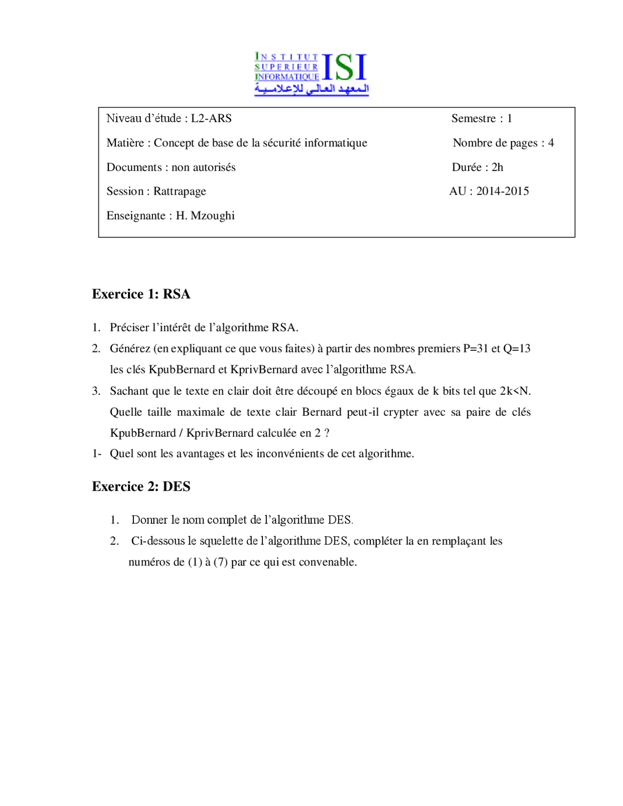 Examen Concepts De Base Sécurité Exams Computer Security Docsity