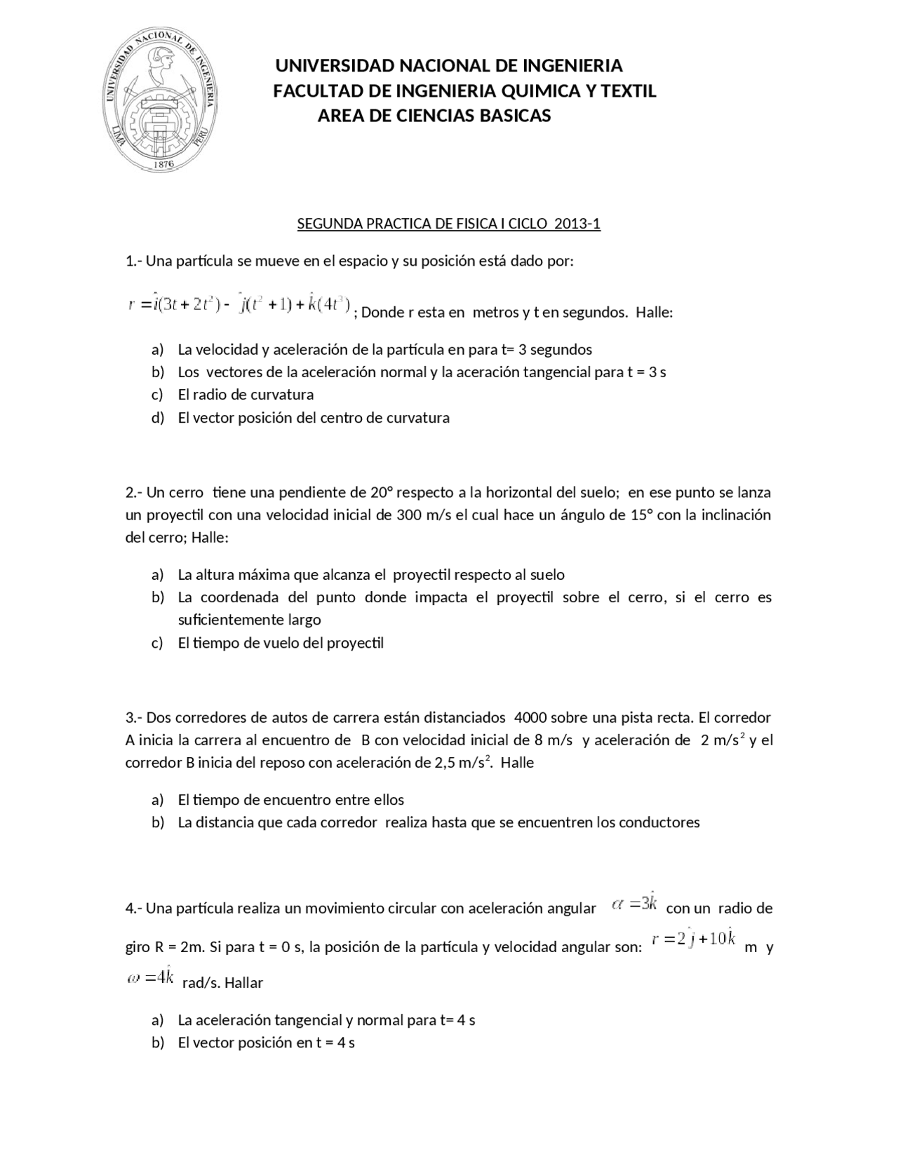 Practica Calificada De Física Exámenes De Física Docsity