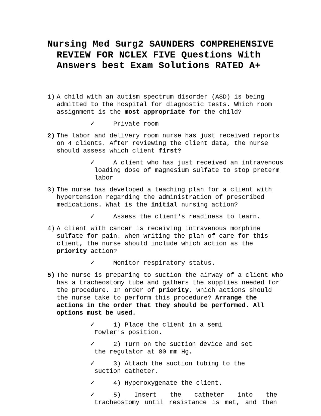 Nursing Med Surg2 SAUNDERS COMPREHENSIVE REVIEW FOR NCLEX FIVE ...