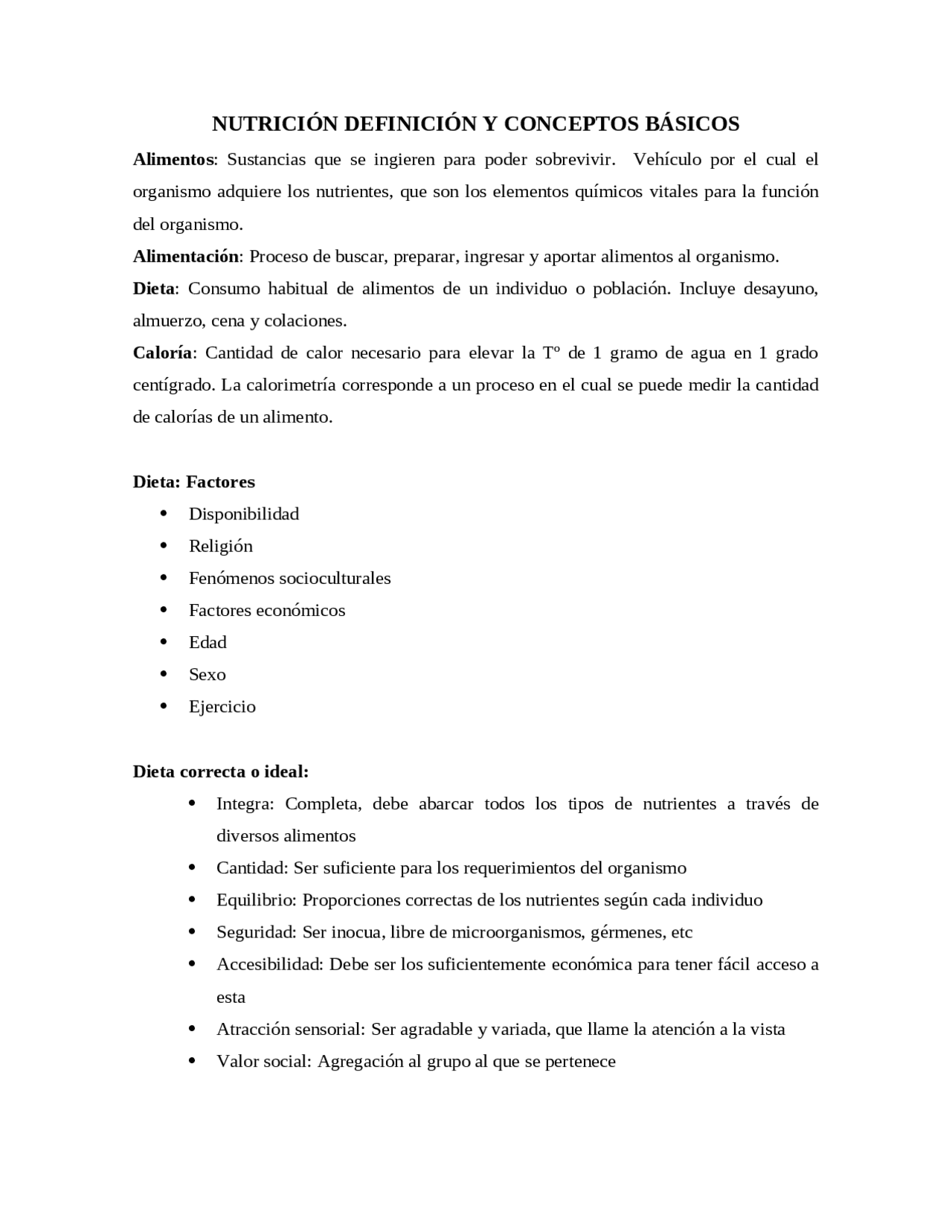 Conceptos básicos de nutrición | Resúmenes de Nutrición | Docsity