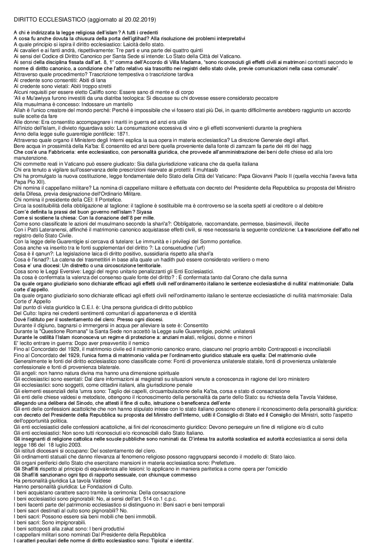 Domande Esame Diritto Ecclesiastico Prove Desame Di Diritto