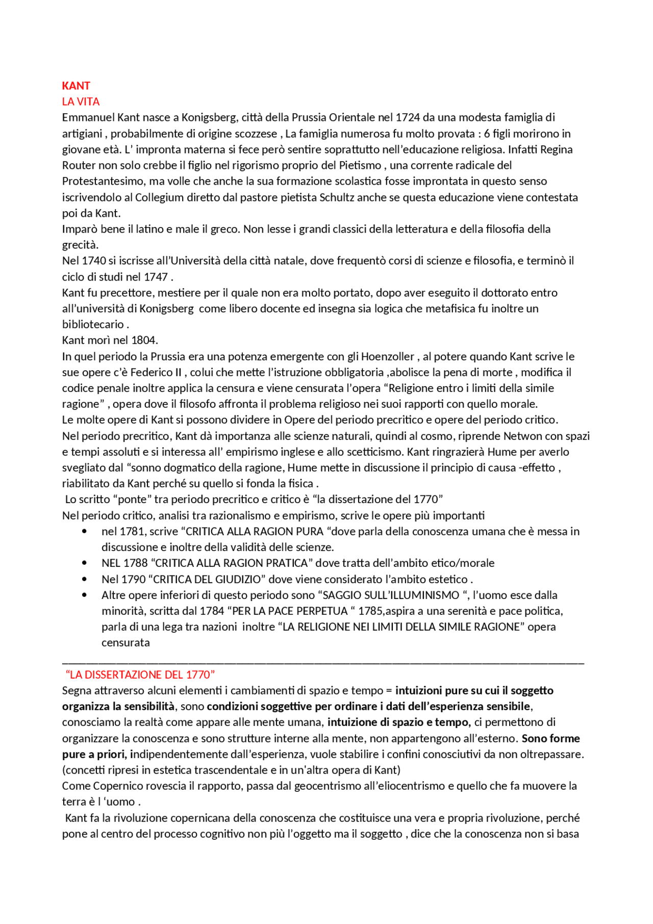 Appunti Su Kant Classe 4 Liceo Delle Scienze Umane Mc Schemi E Mappe