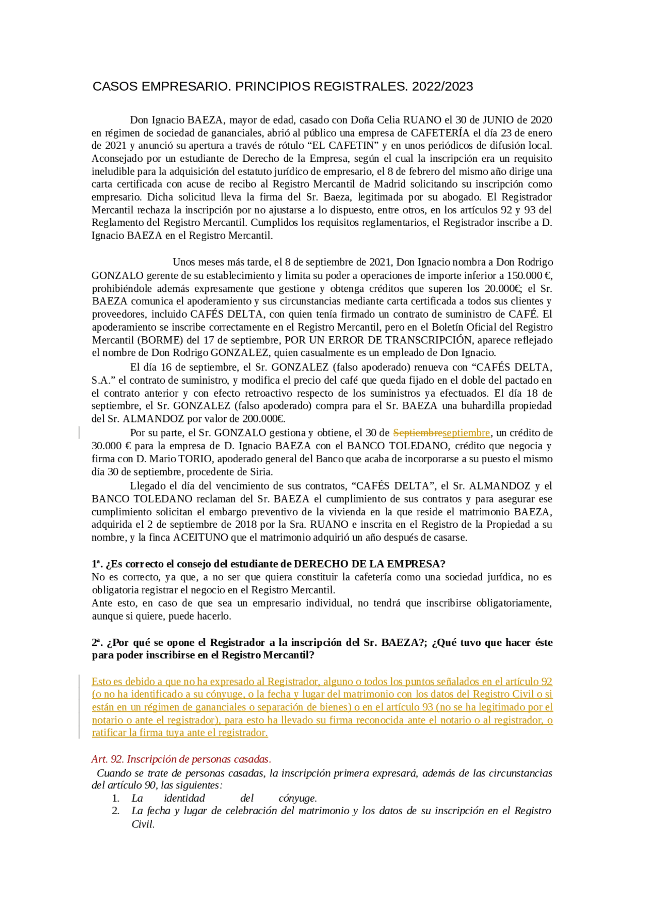 Casos De Principios Registrales Ejercicios De Derecho Docsity