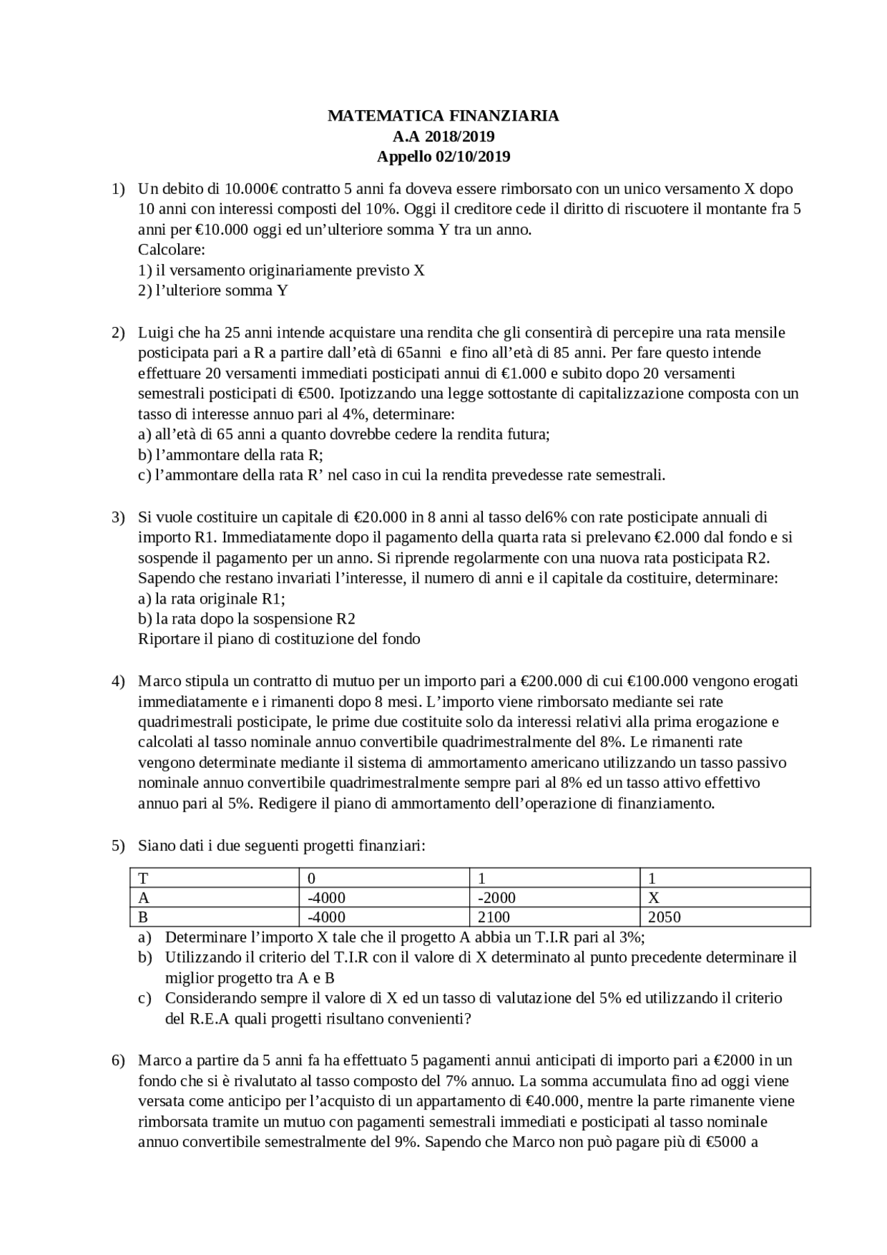 Matematica finanziaria | Appunti di Matematica Finanziaria | Docsity