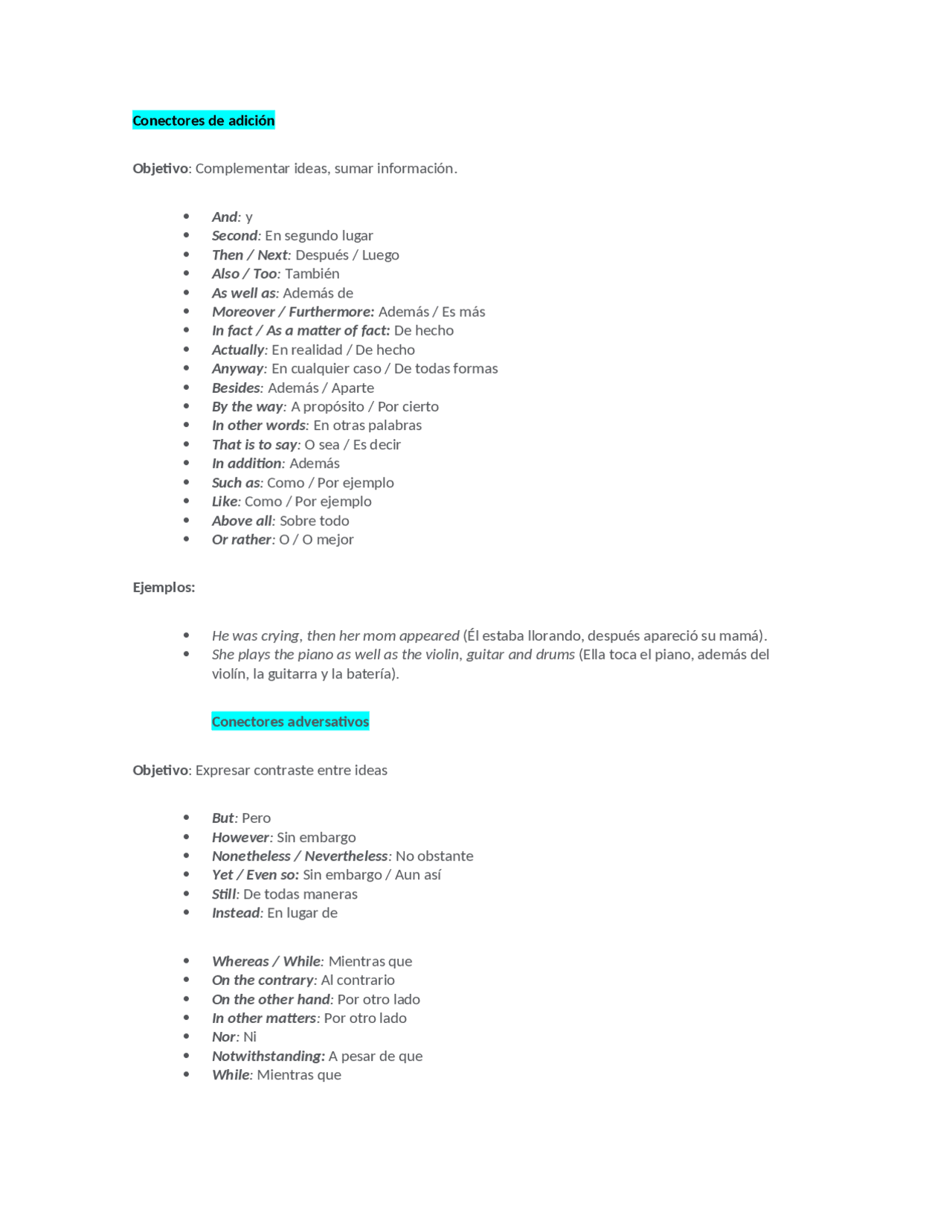 Conectores De Ingles Resúmenes De Inglés Técnico Docsity
