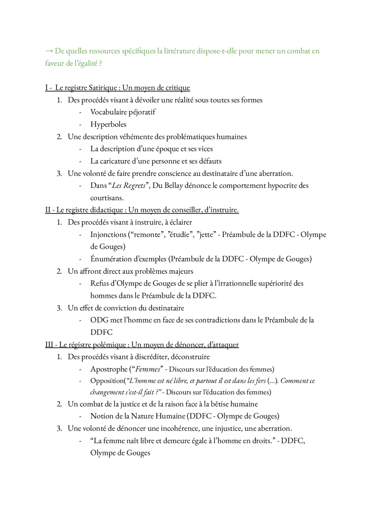 Plan Thématique 1ereG | Exercices Français | Docsity