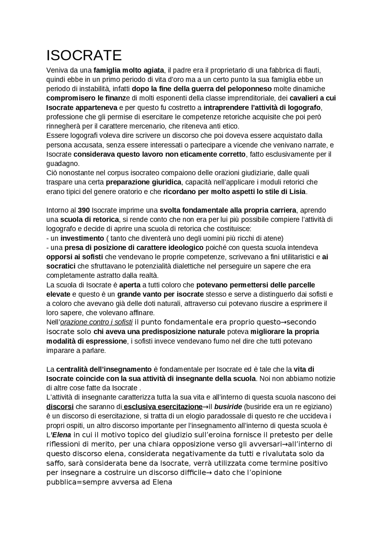 Isocrate Vita E Opere Appunti Di Greco Docsity
