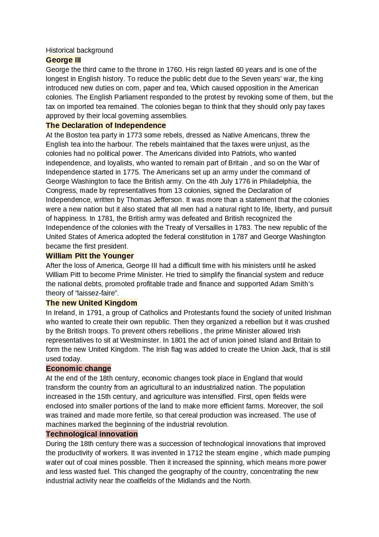 English Historical background | Appunti di Inglese | Docsity