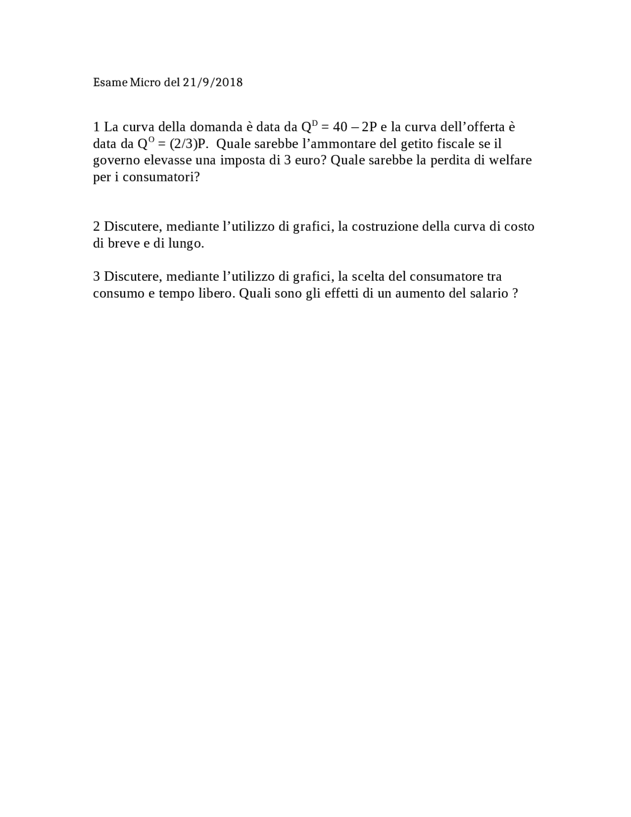 Esame Microeconomia Prof Mauro Prove Desame Di Microeconomia Docsity