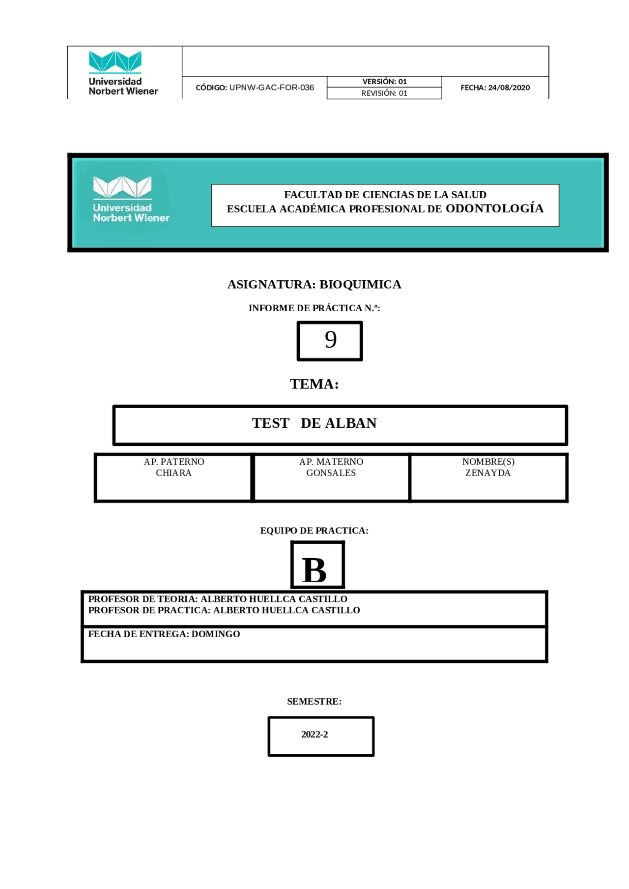 Informe Del Test De Alban Monografías Ensayos De Bioquímica Docsity
