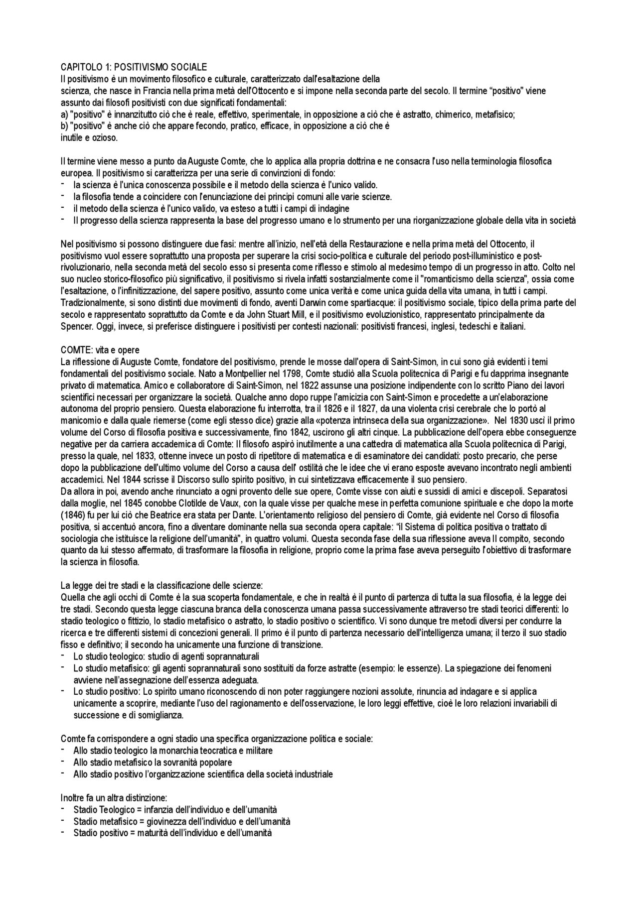 Positivismo Sociale Comte Appunti Di Filosofia Docsity