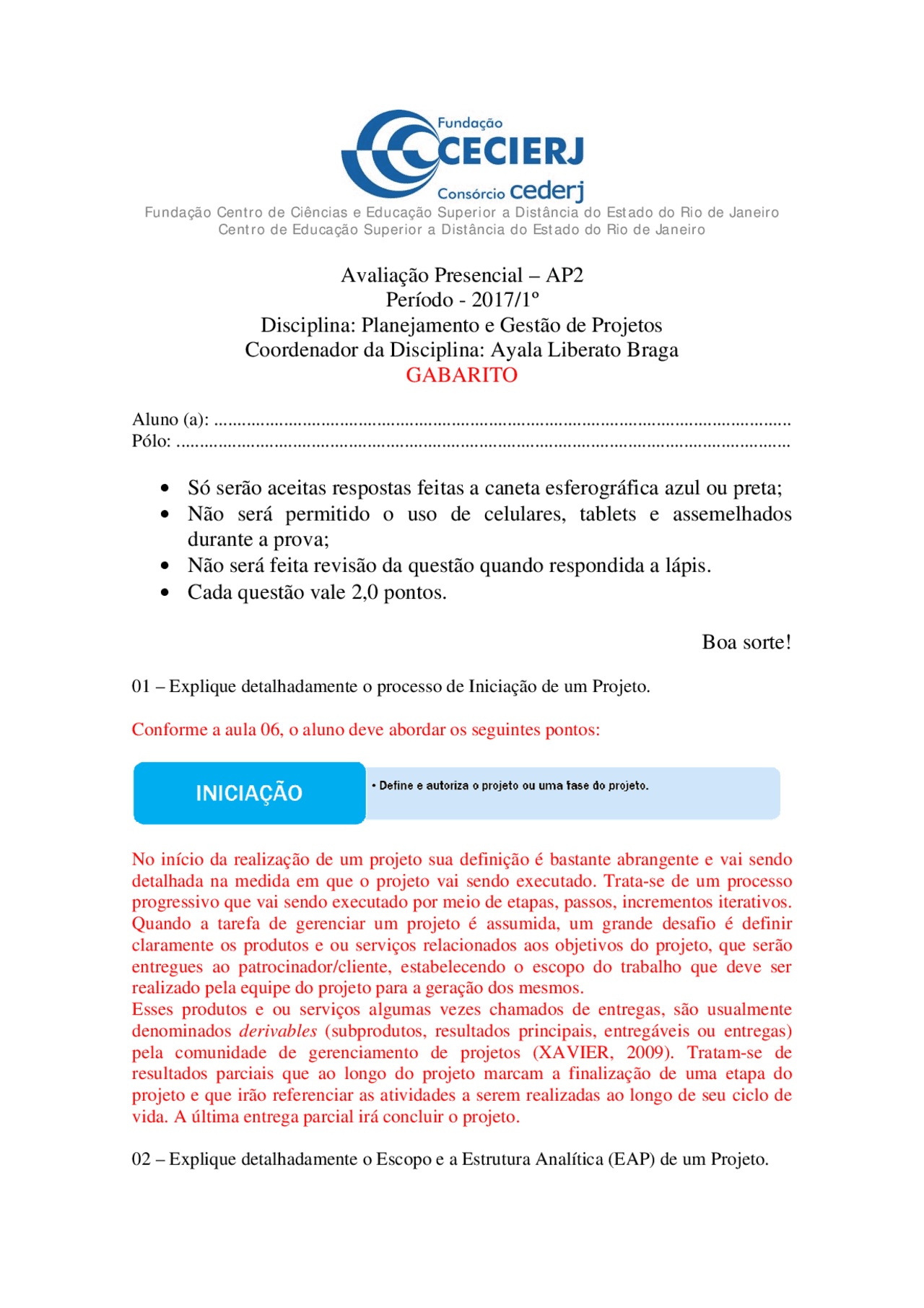 Prova Gestão De Projetos Provas Gestão De Projeto Docsity