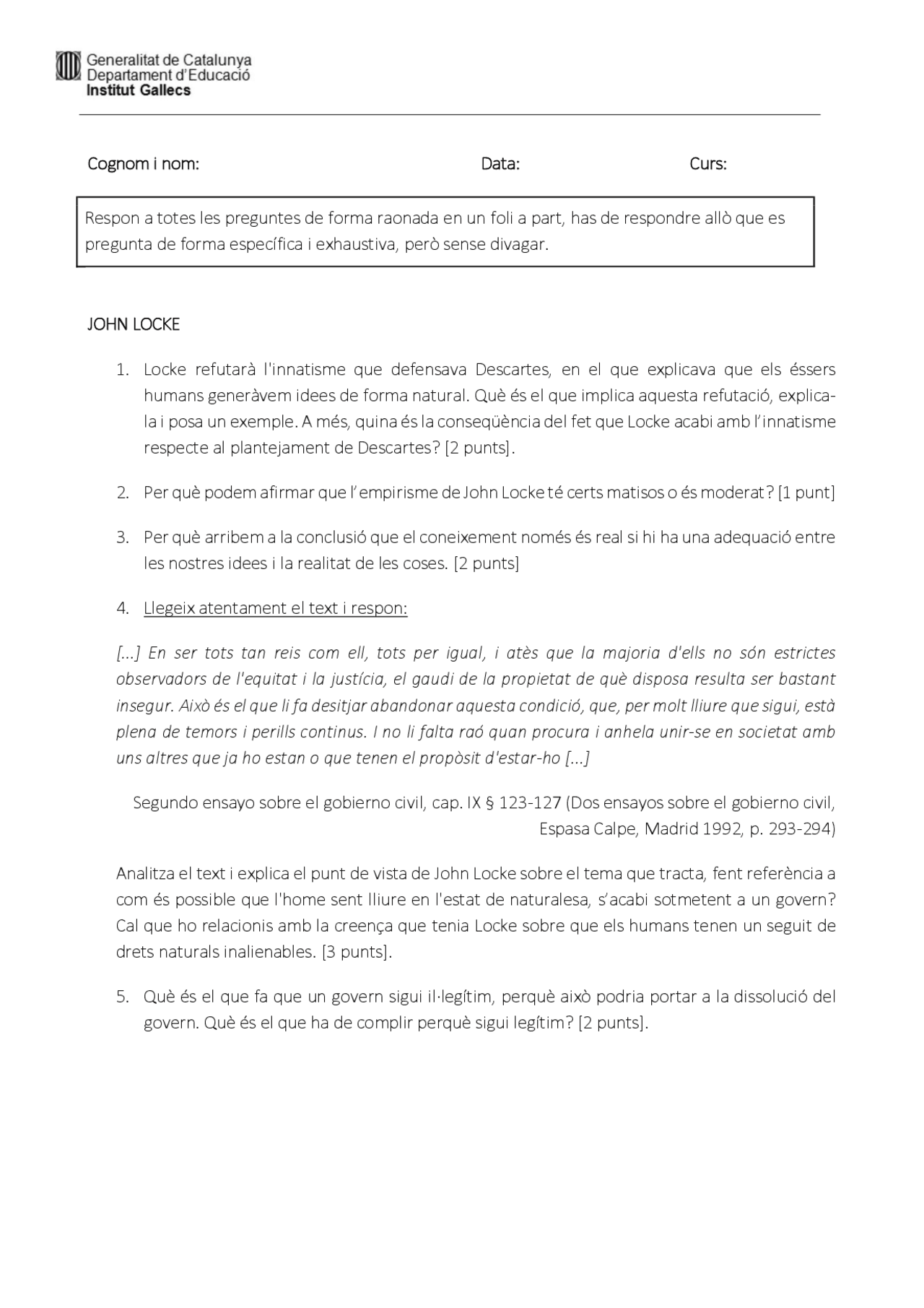 John Locke resumen examen | Tesis de Bachillerato de Historia de la ...