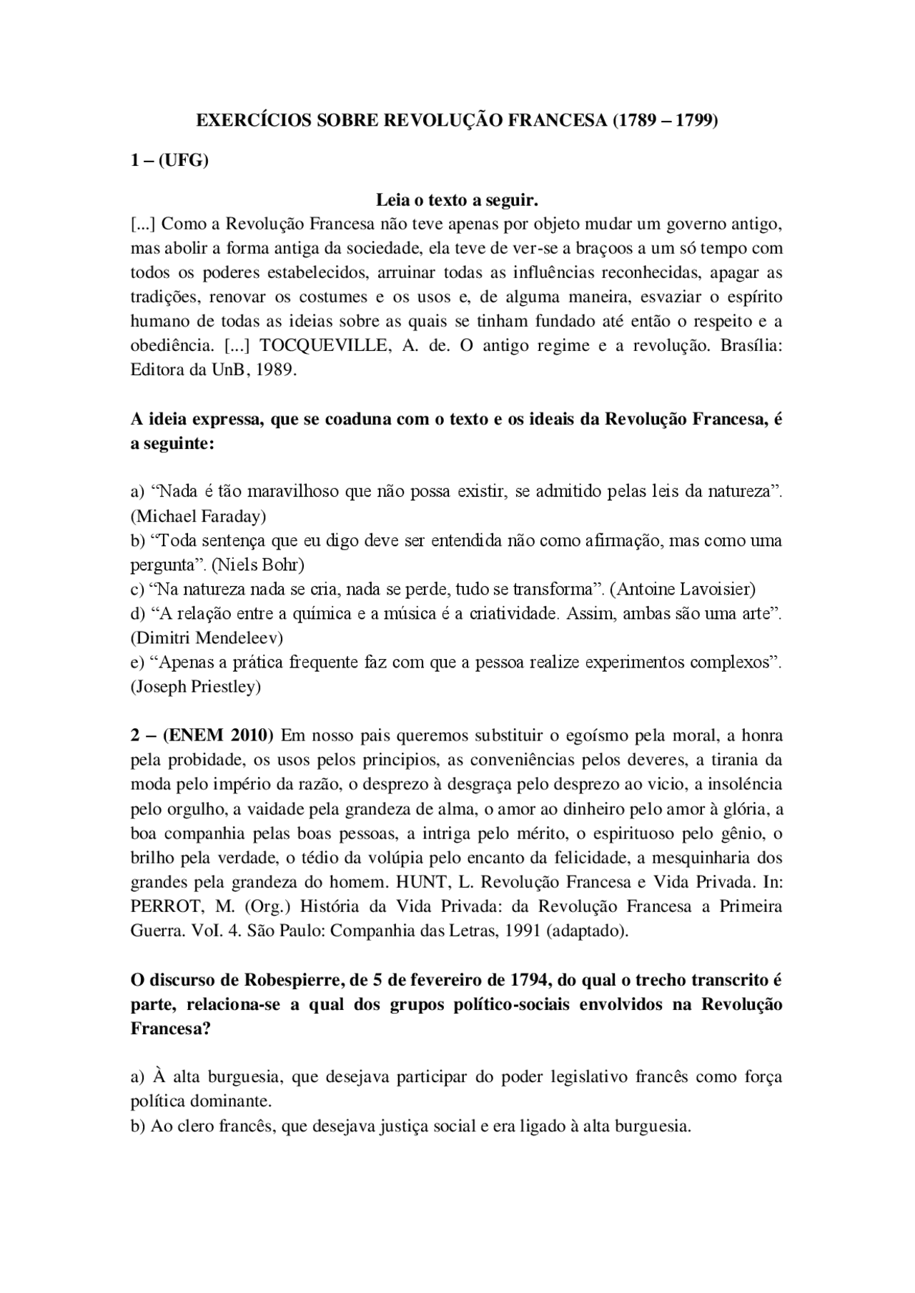 Rev Francesa Exercícios Exercícios História Docsity