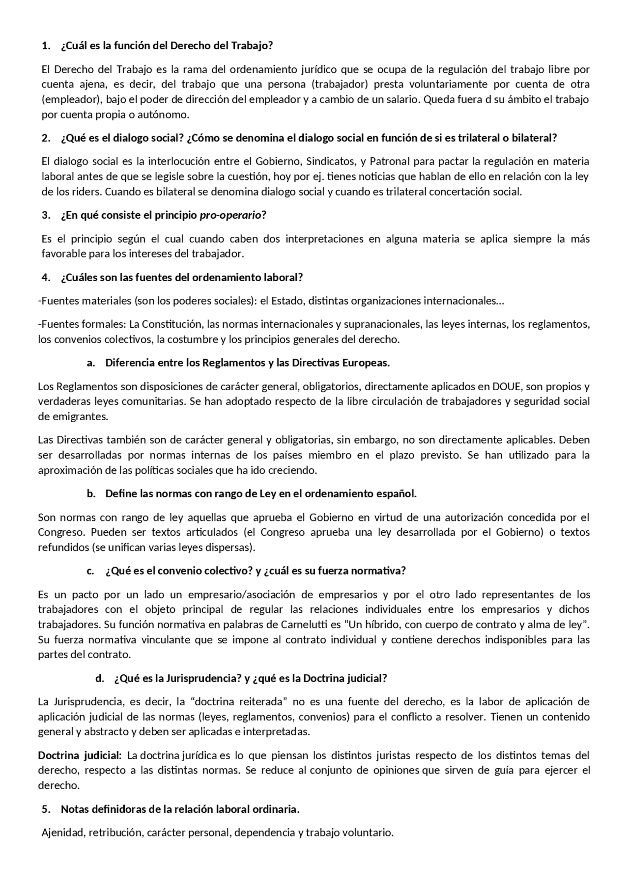 Preguntas examen derecho laboral | Exámenes de Derecho | Docsity