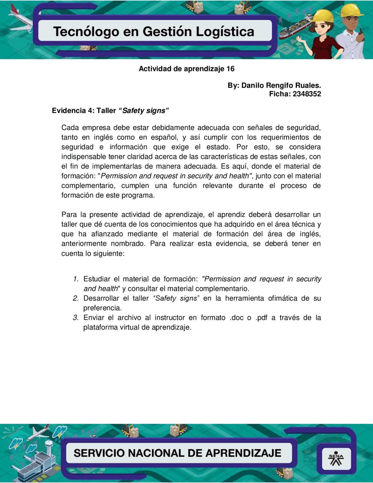 Evidencias De Las Actividades De Aprendizaje Ejercicios De Logística