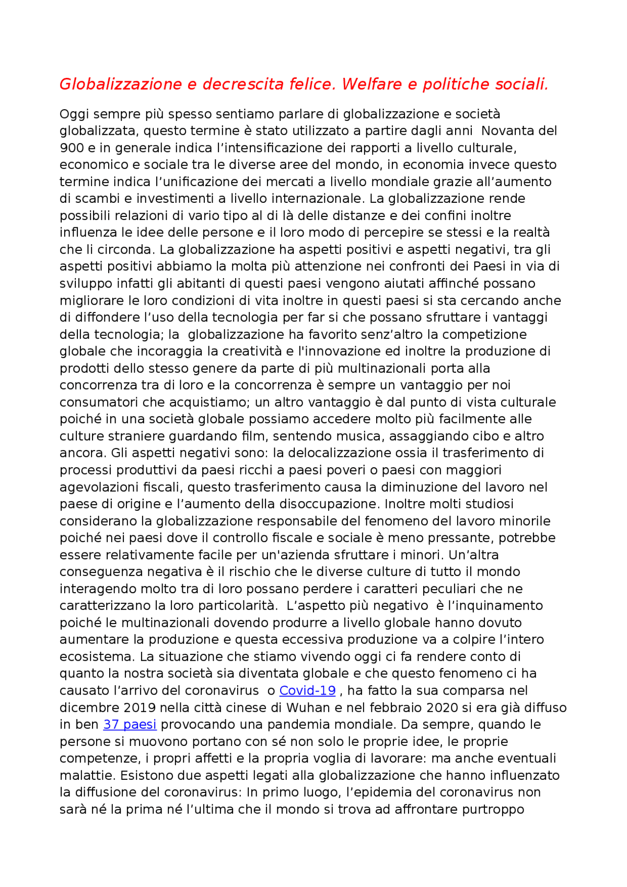 Globalizzazione E Decrescita Felice Schemi E Mappe Concettuali Di