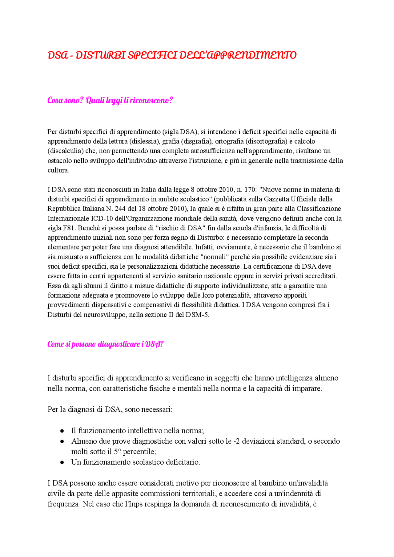 Dsa Disturbi Specifici Dellapprendimento Appunti Di Scienze Umane