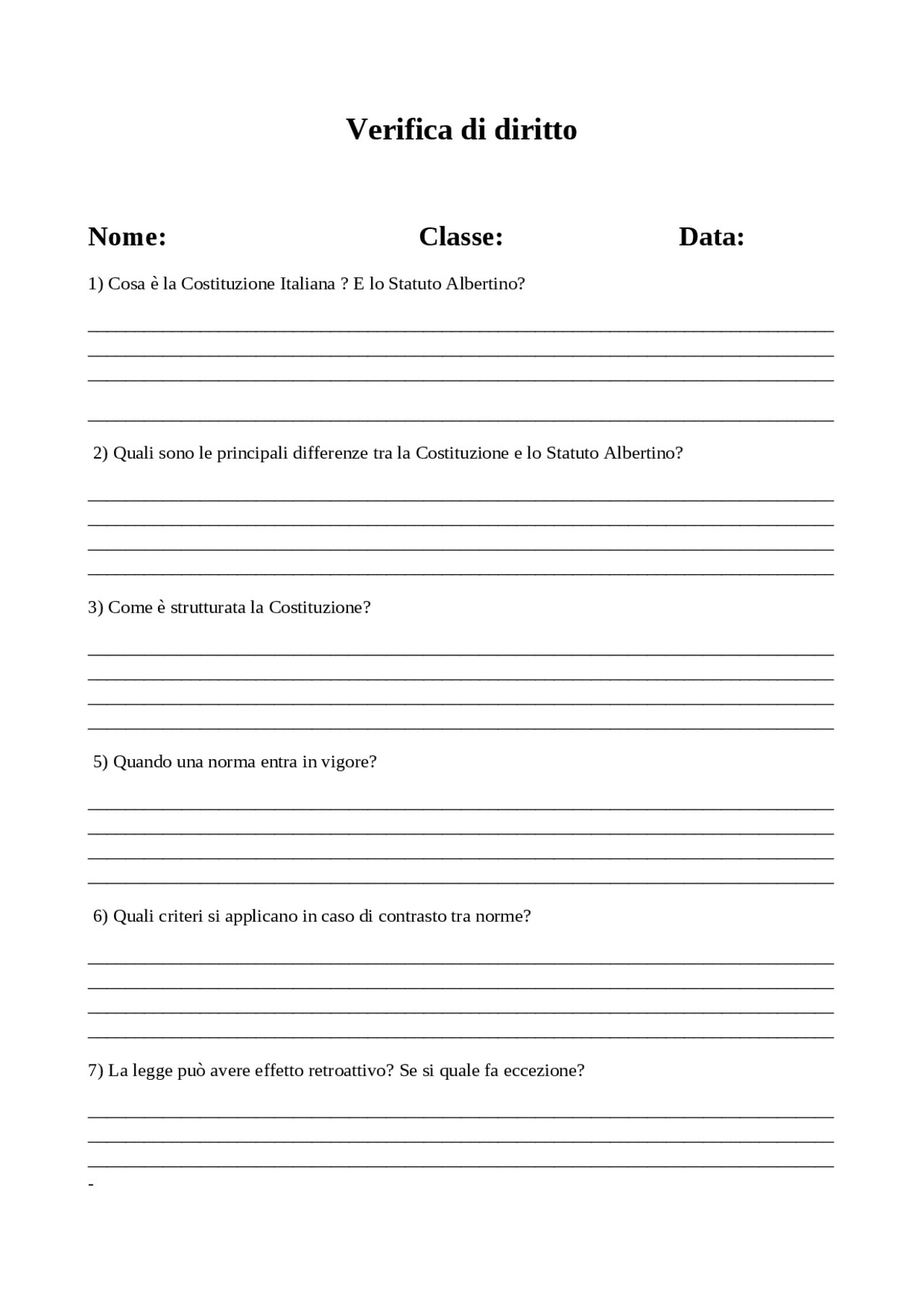 Verifica In Classe Diritto Prove Desame Di Diritto Docsity