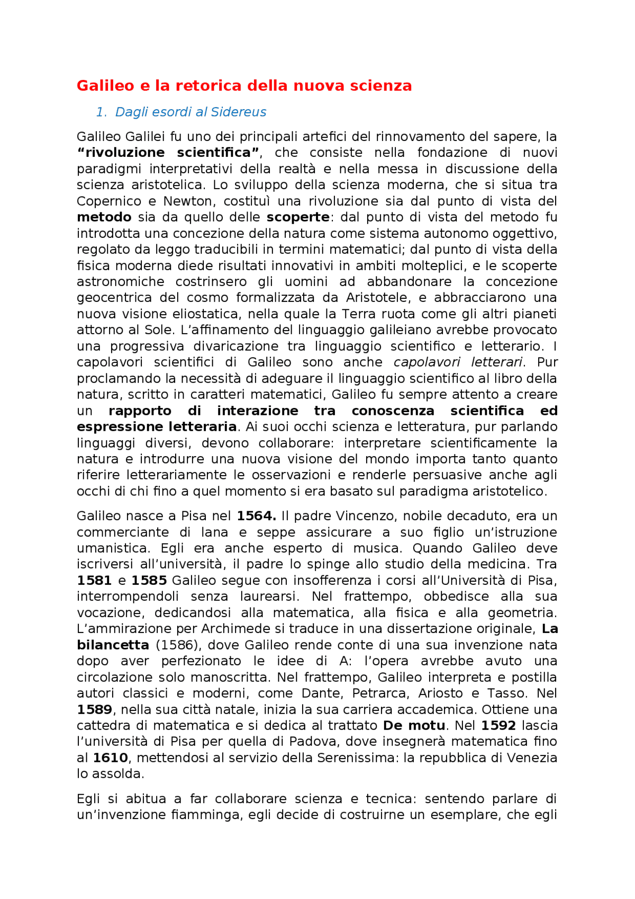 Vita E Opere Di Galileo Schemi E Mappe Concettuali Di Letteratura