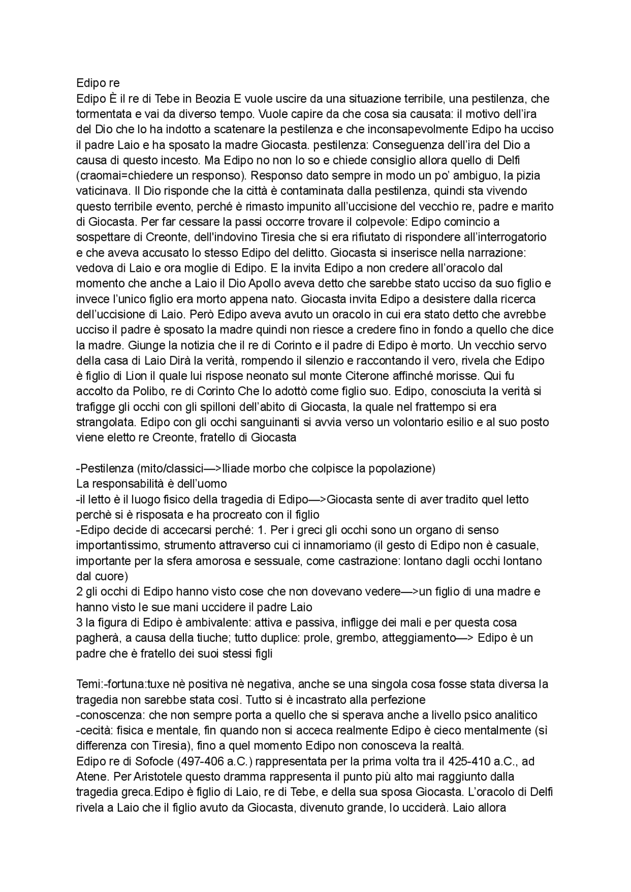 Edipo Re Sintesi Contenuto Appunti Di Greco Docsity