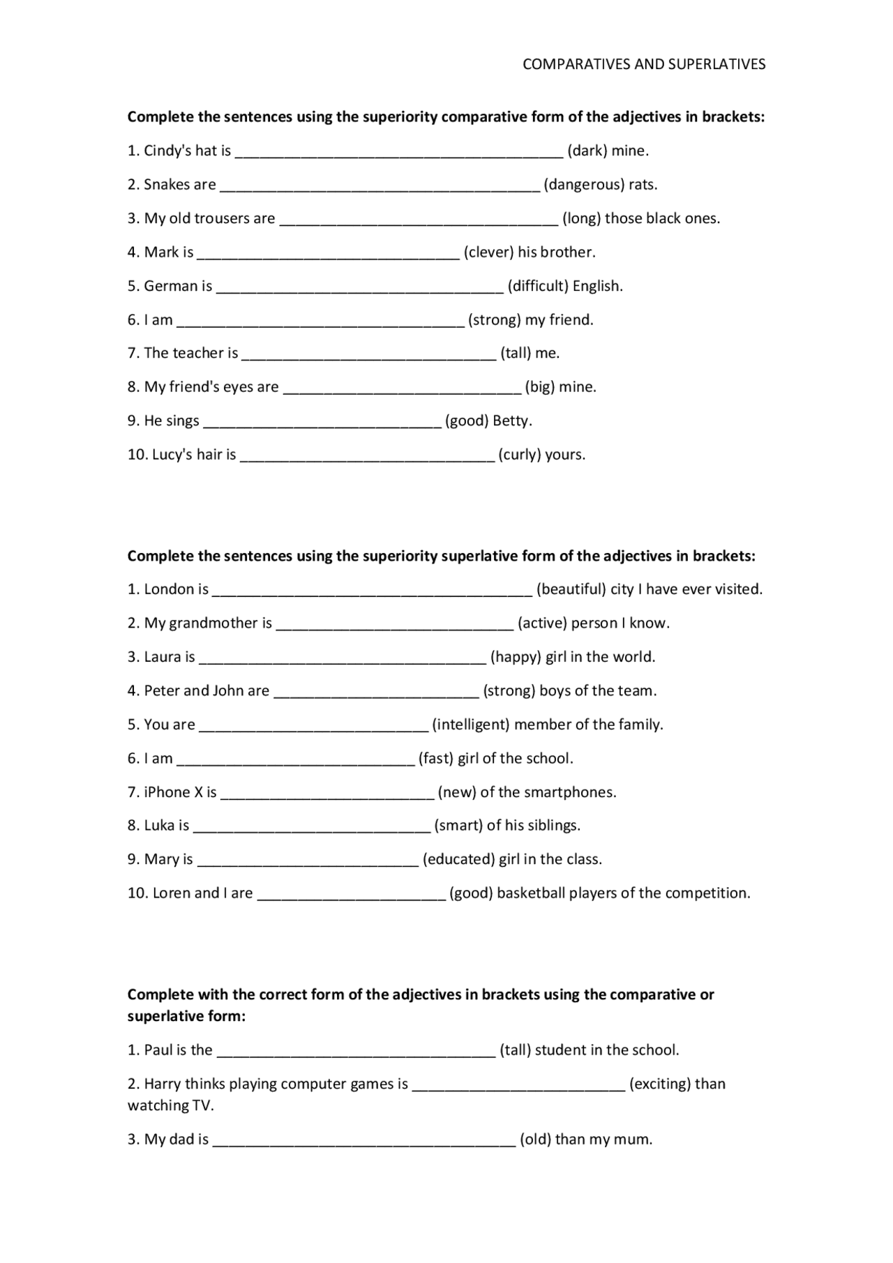 Comparatives and Superlatives: Adjective Forms and Usage | Ejercicios de Inglés | Docsity