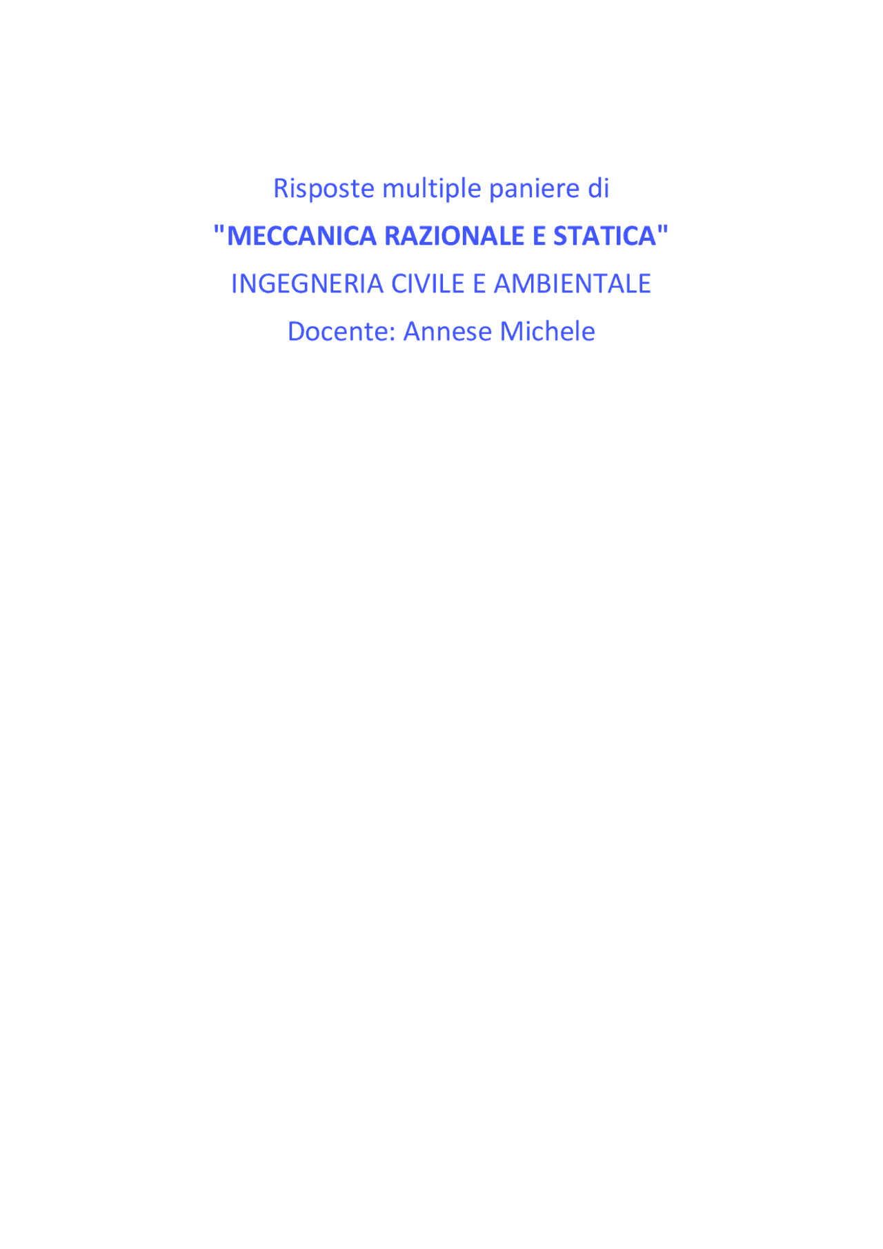 Risposte Multiple Paniere Di Meccanica Razionale E Statica Ecampus Prof