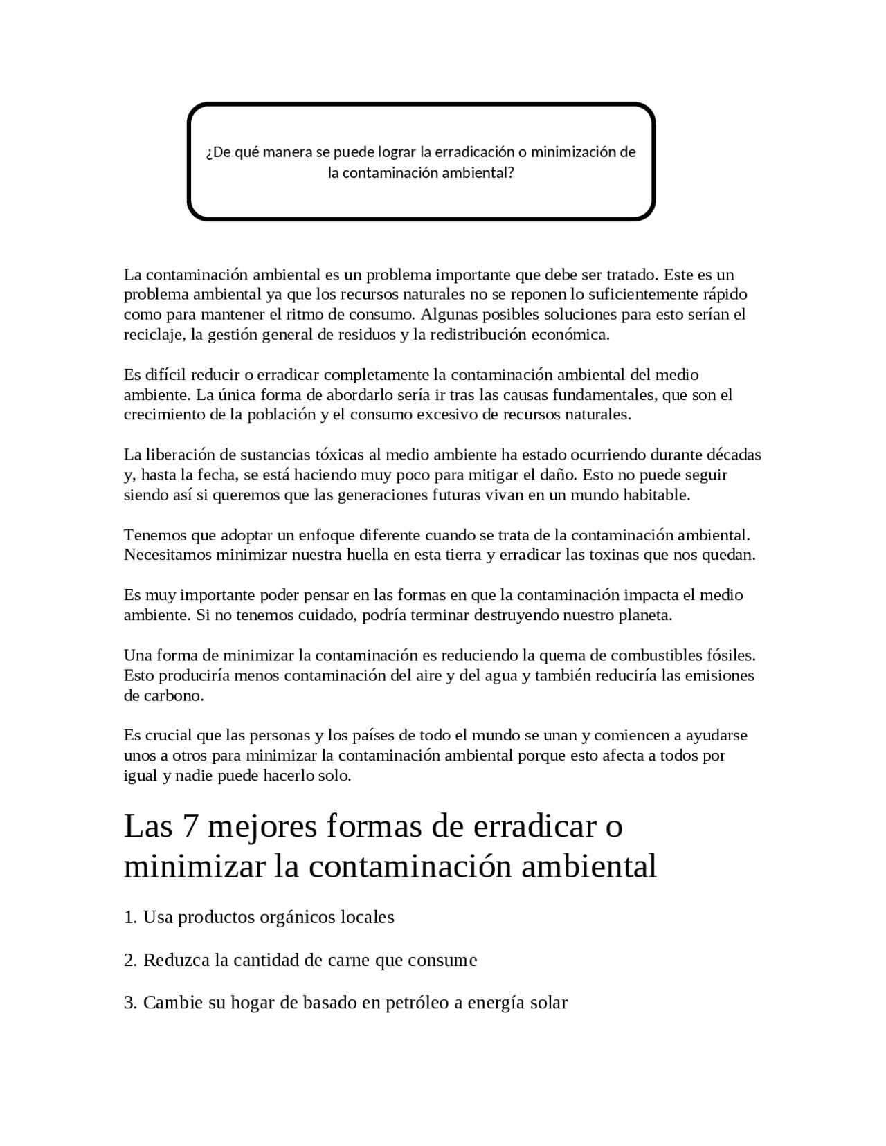 Erradicar La Contaminacion Ambiental Resúmenes De Ciencias Docsity