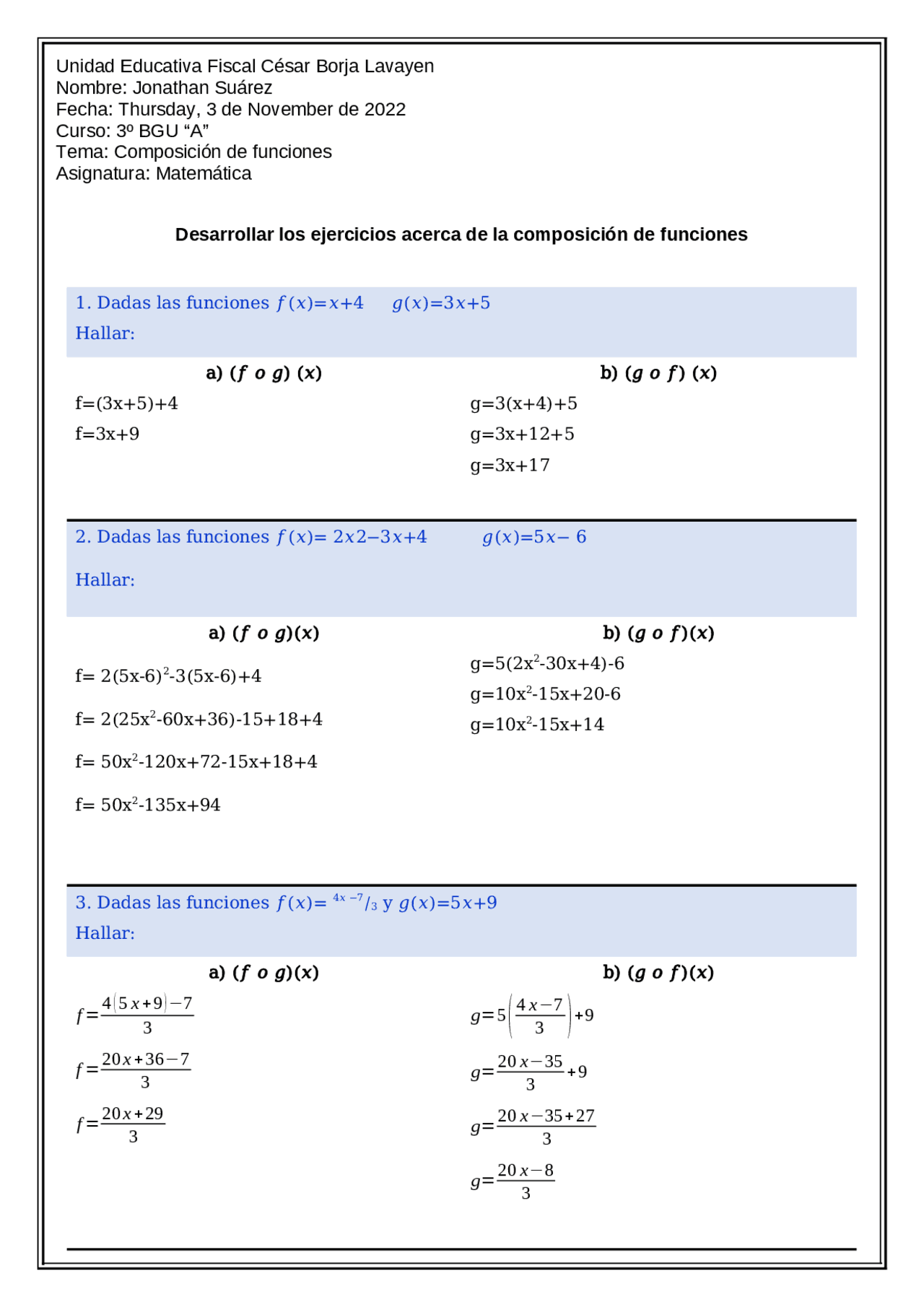 Composición de Funciones: Ejercicios Resueltos para Bachillerato | Ejercicios de Matemáticas ...