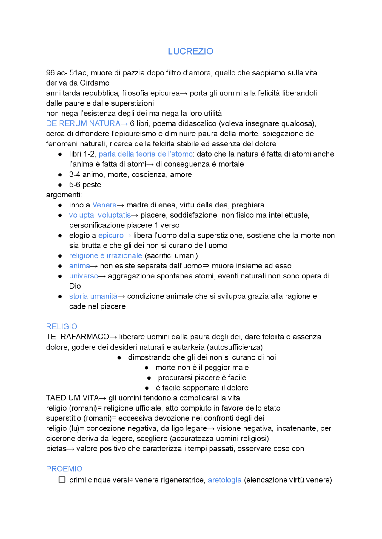 Lucrezio De Rerum Natura Schemes And Mind Maps Latin Docsity
