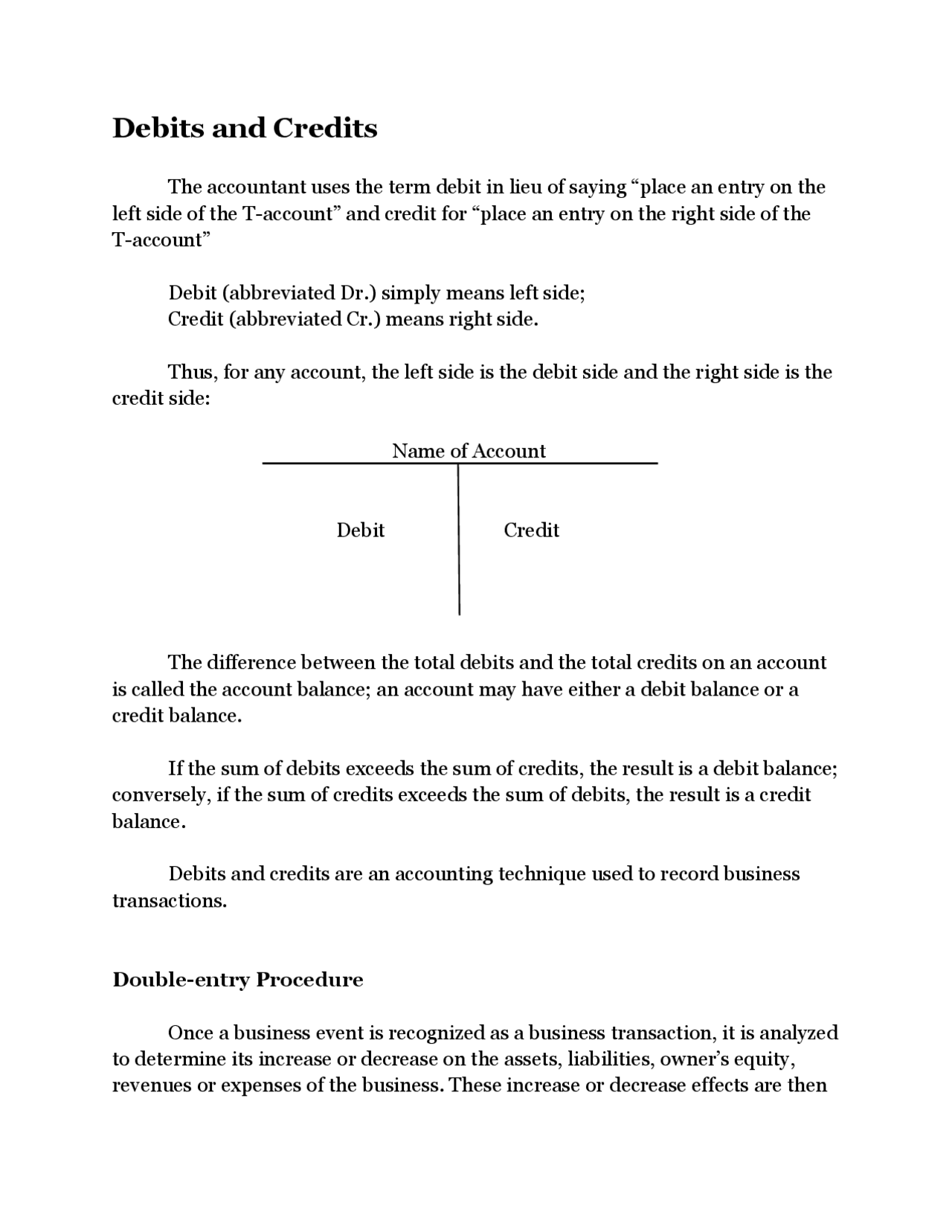 Debit and Credit recording business | Assignments Business Accounting ...
