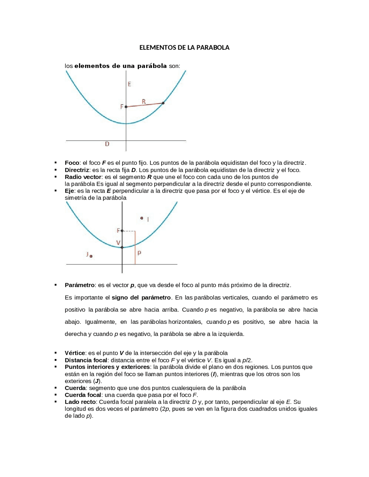 Elementos De La Parabola En Matemáticas Slides De Matemática Docsity