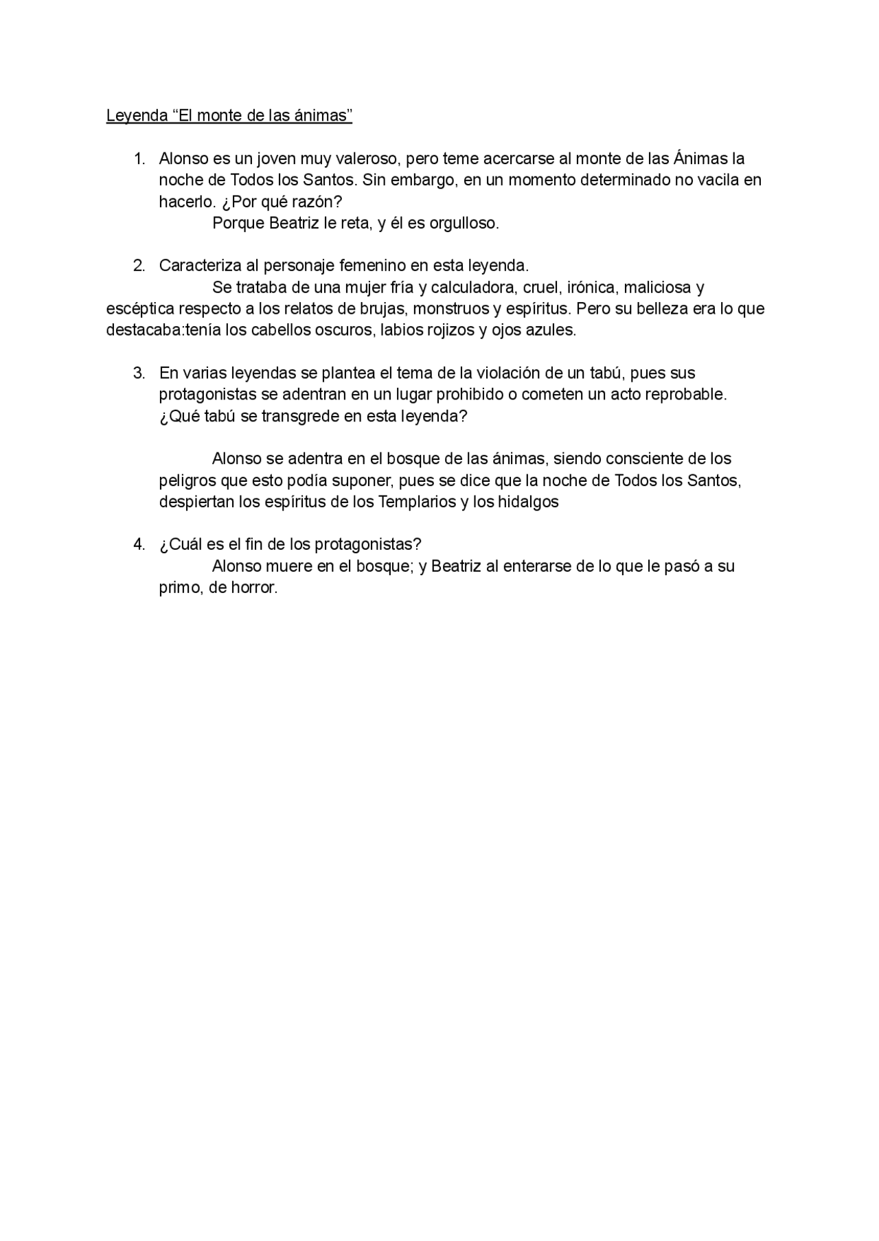 Guía de lectura resuelta: "El monte de las ánimas" | Ejercicios de ...