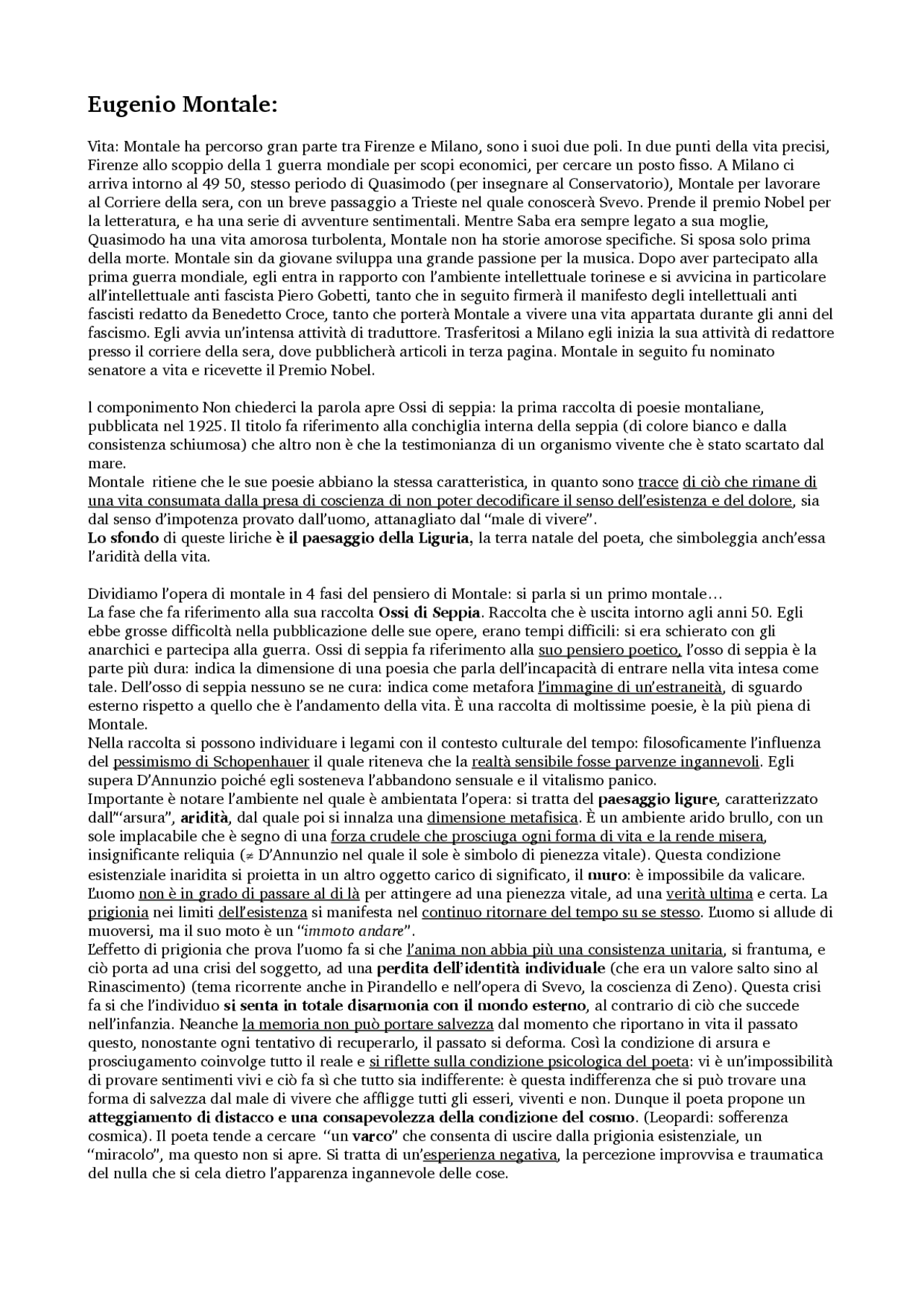 Riassunto Montale 5 Anno Liceo Classico Schemi E Mappe Concettuali Di