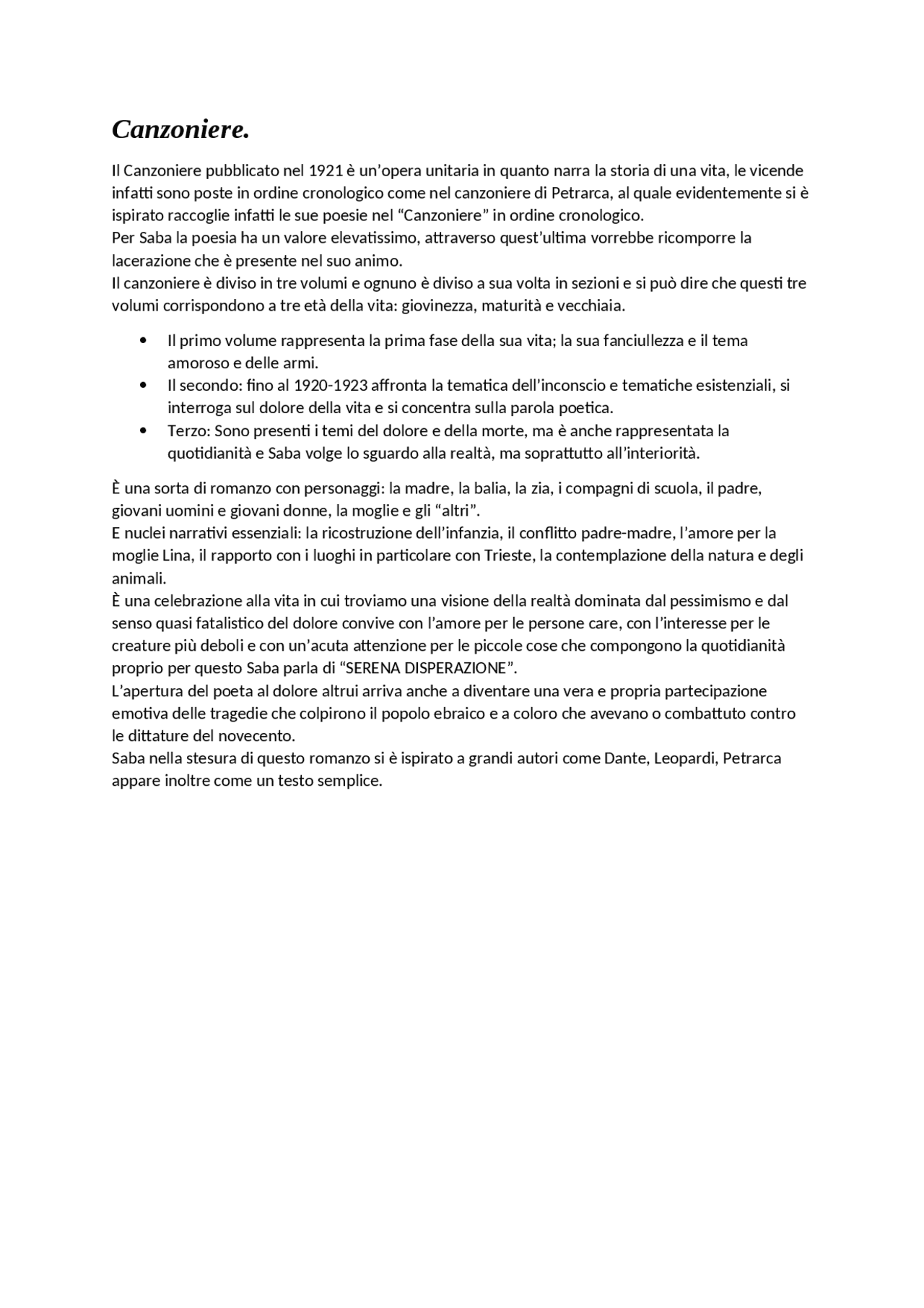 Canzoniere Appunti Brevi Appunti Di Italiano Docsity