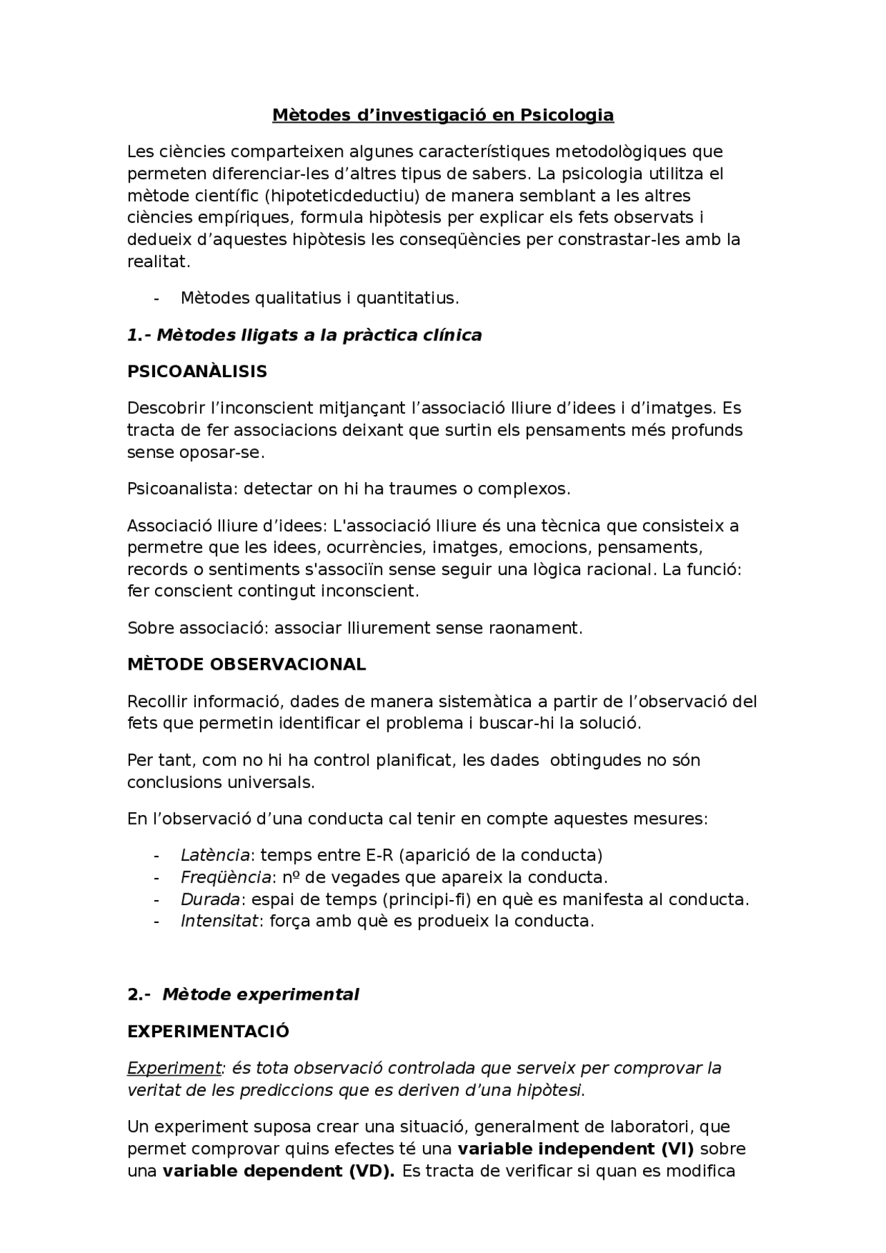 Mètodes Dinvestigació Resúmenes De Psicología Docsity